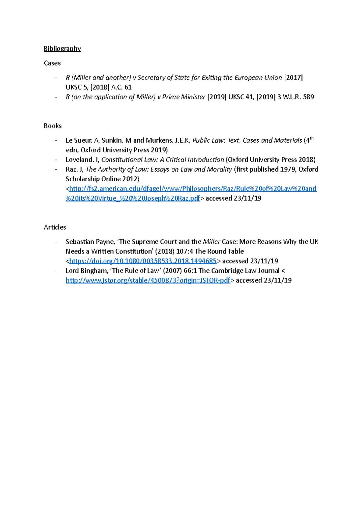 Bibliography - Sources used in assessment - Bibliography Cases R ...