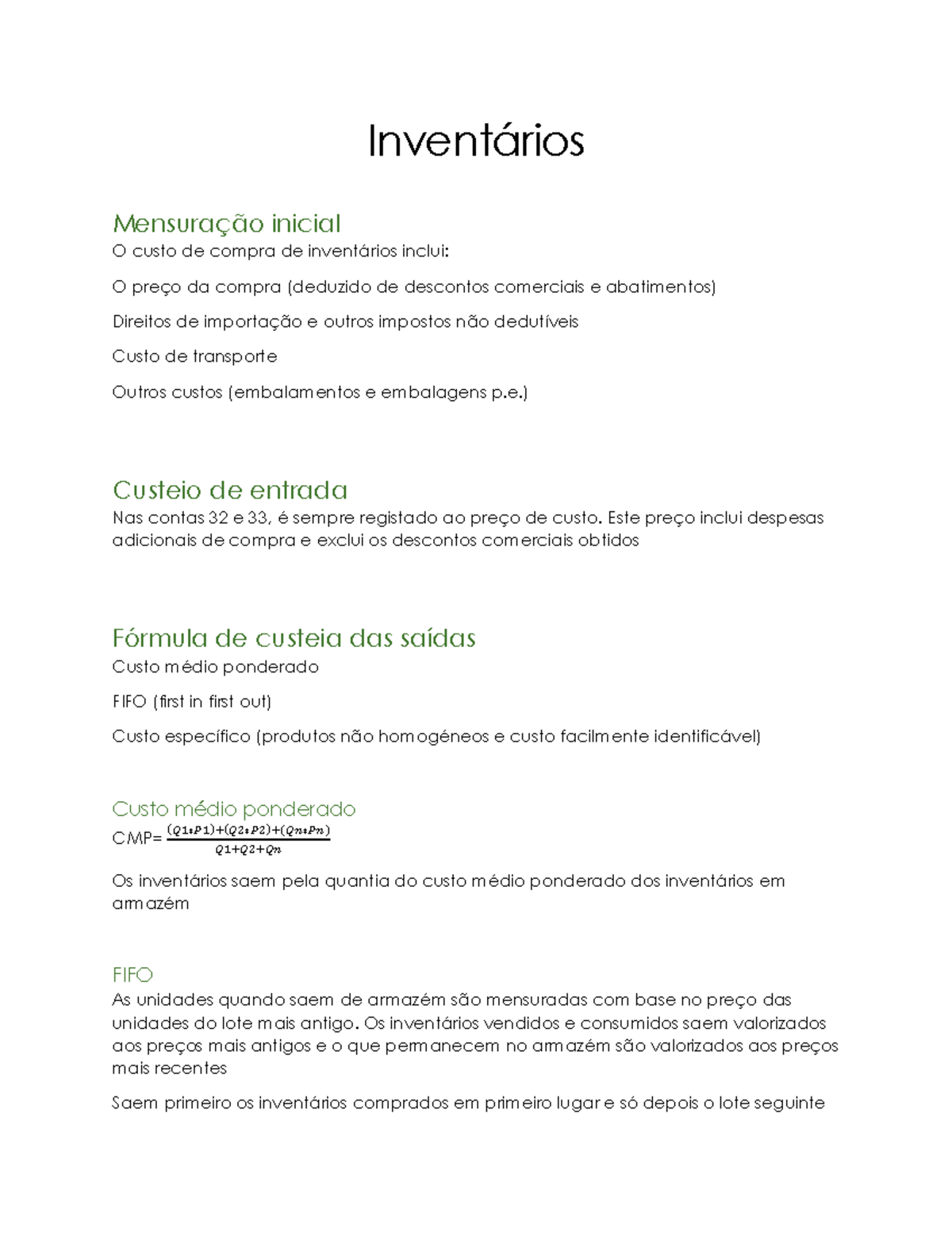 Inventários - Resumo Contabilidade de Gestão - Inventários Mensuração ...