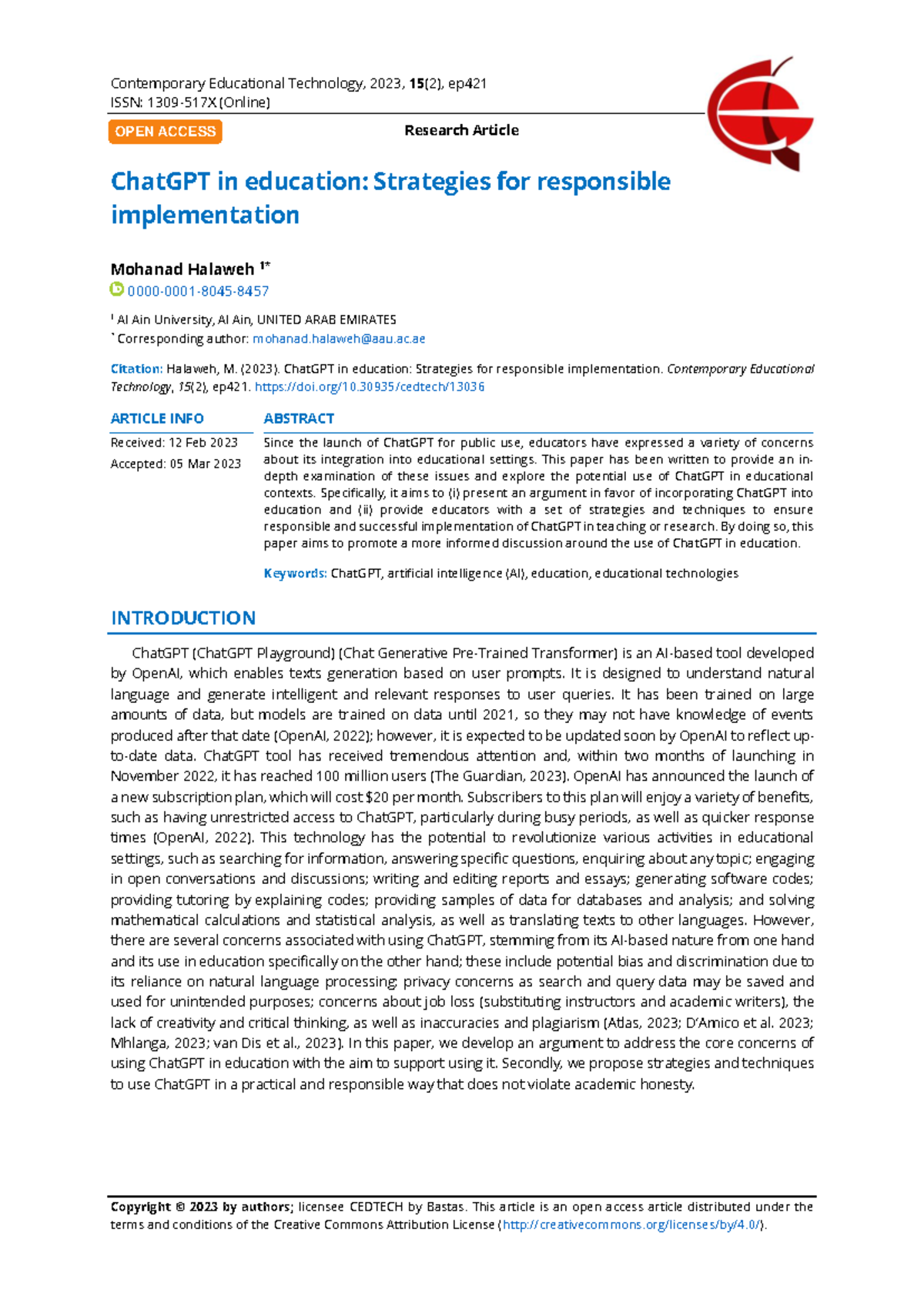 Chatgpt in education strategies for responsible implementation 13036 ...