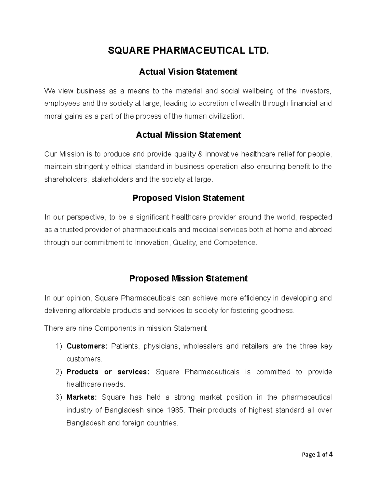 Square Pharmaceuticals LTD. Report - SQUARE PHARMACEUTICAL LTD. Actual ...