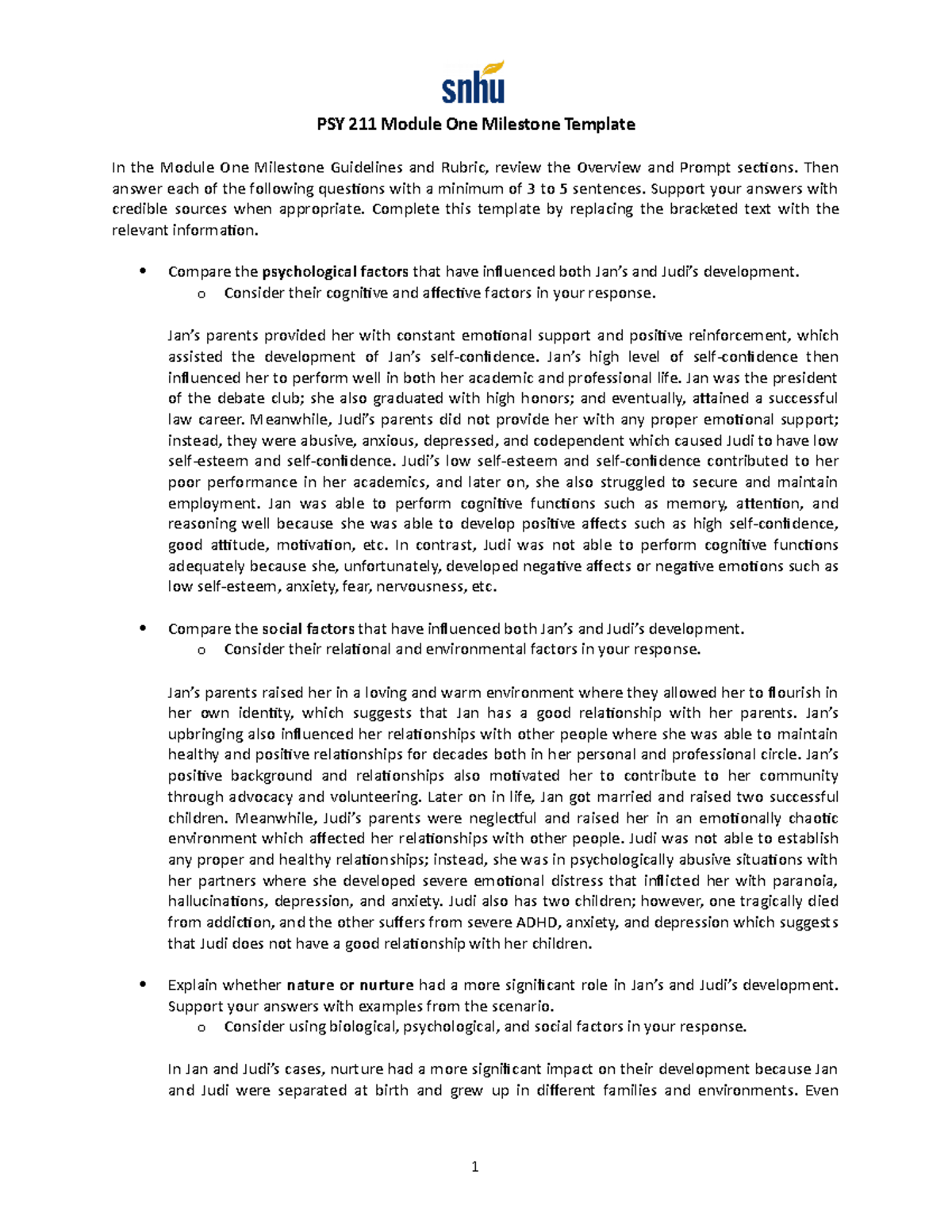 PSY 211 Module One - PSY 211 Module One Milestone Template In the ...