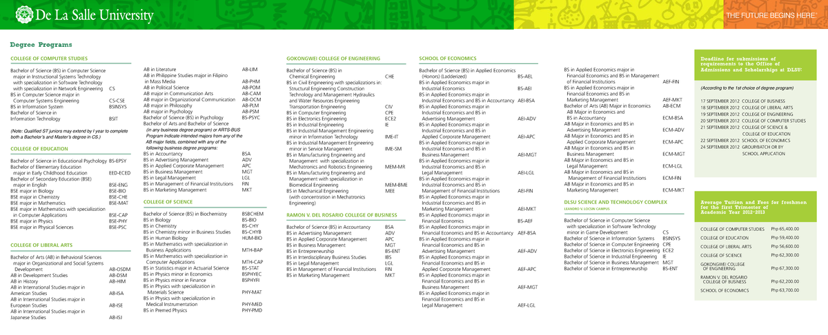 Dlsu ug program listing ay1314 old - The fuTure begins here. ® Deadline ...