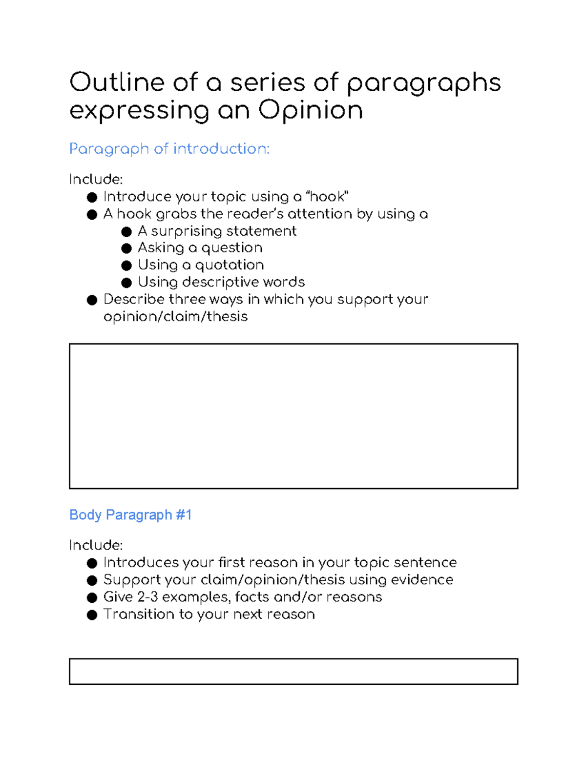 [Template] Outline of a series of paragraphs expressing an Opinion ...