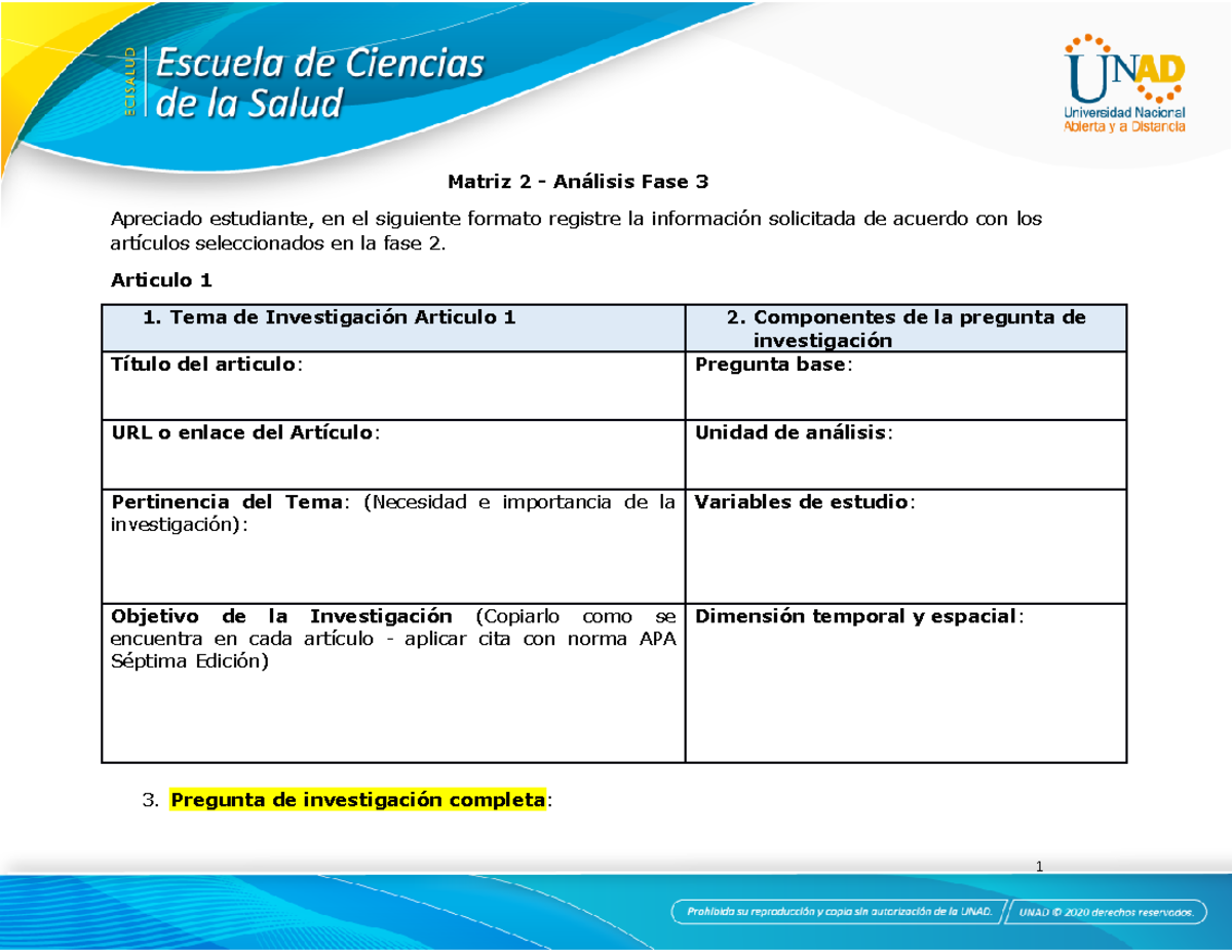 Matriz 2 Análisis Fase 3 Articulo 1 1 Tema De Investigación