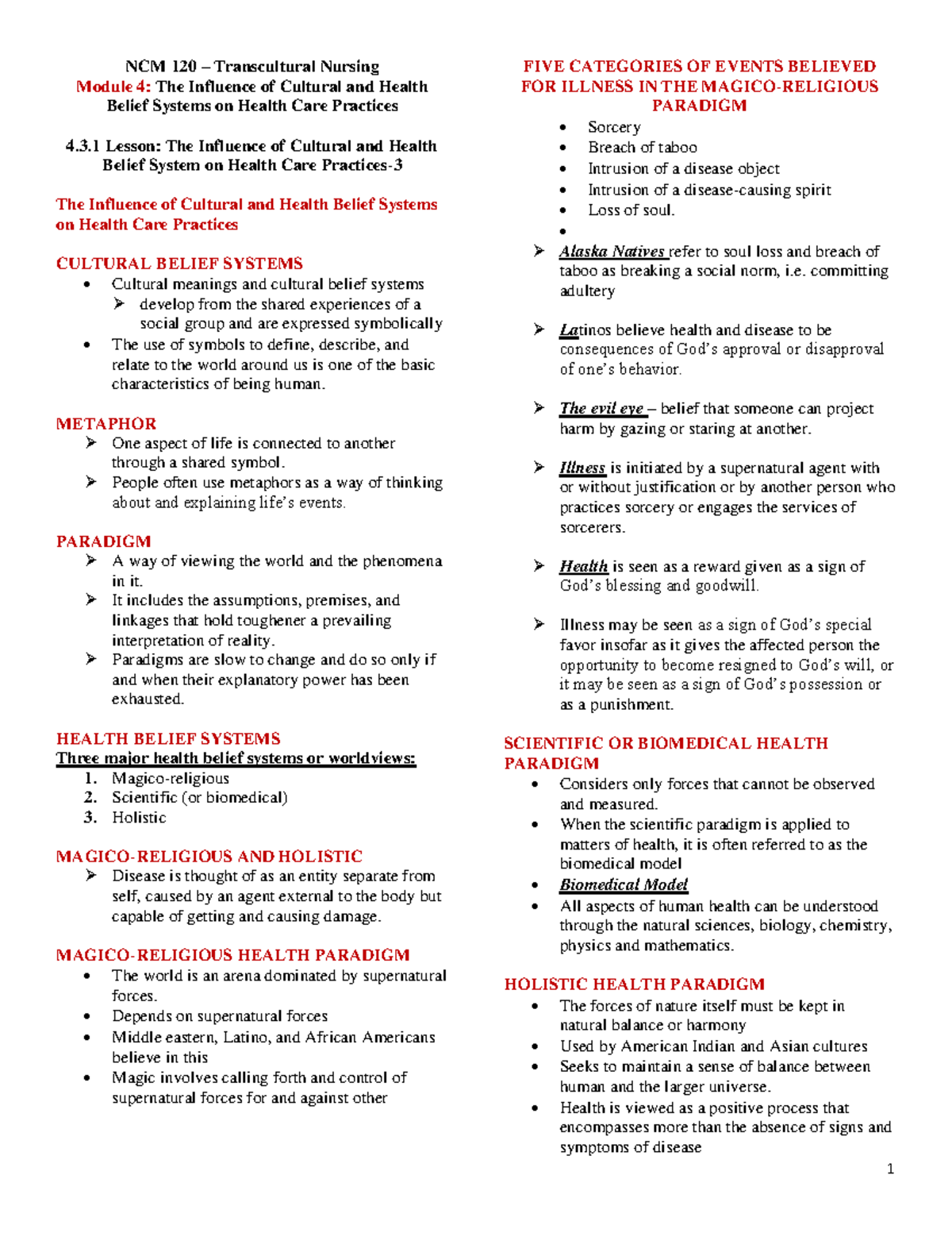 NCM 120 Transcultural Nursing Module 4 - NCM 120 – Transcultural ...