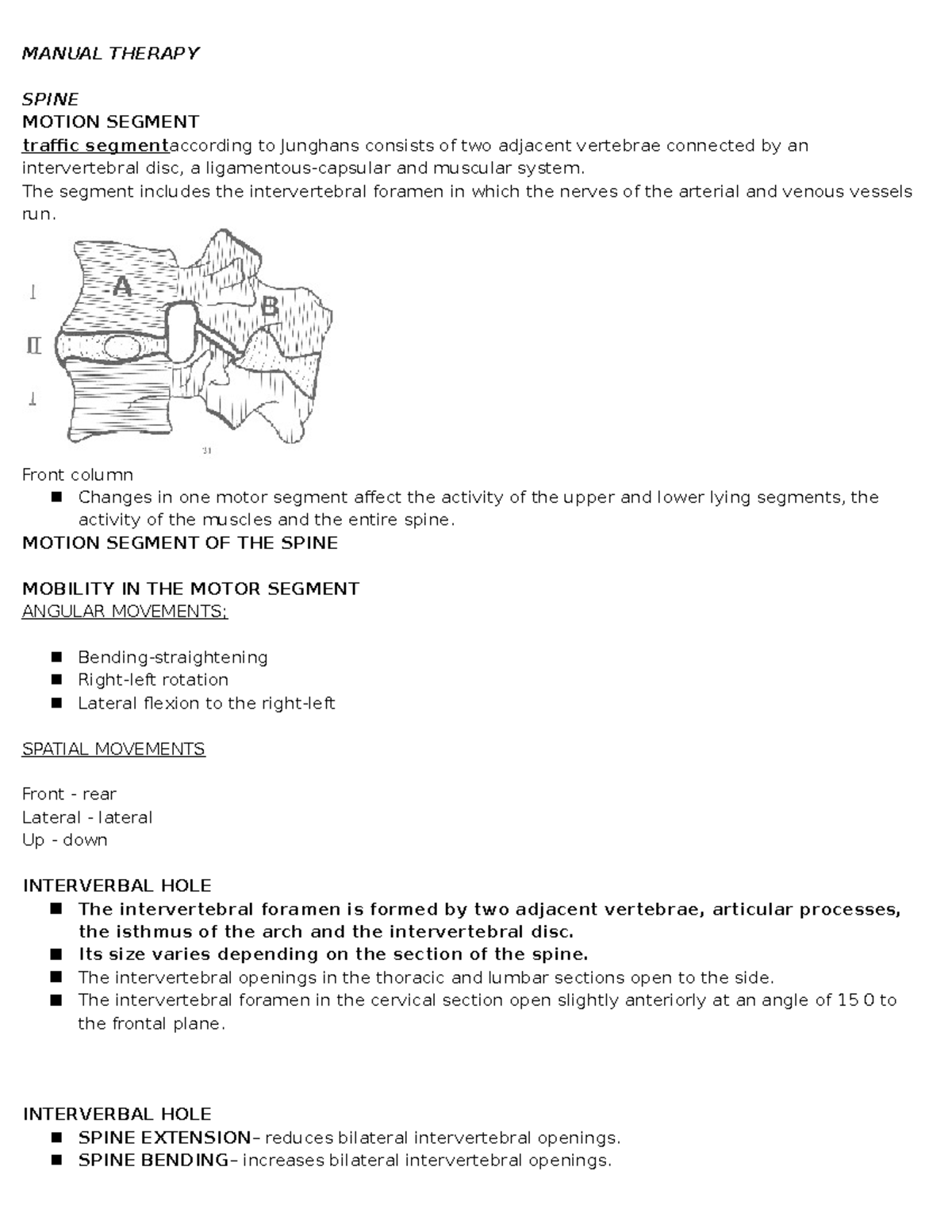Manual Therapy spine - notes to study - MANUAL THERAPY SPINE MOTION ...