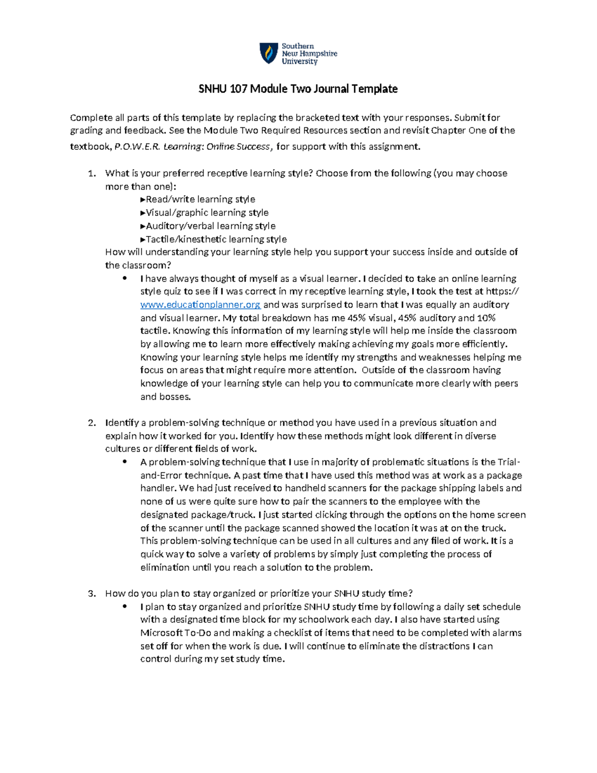 SNHU 107 Module Two Journal entry - SNHU 107 Module Two Journal Template Complete all parts of ...