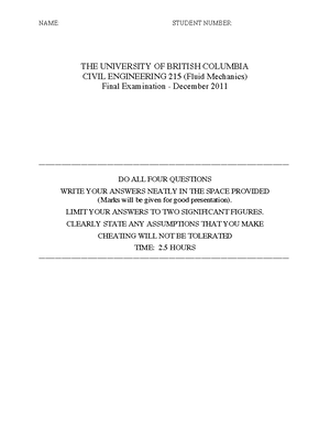 CIVL215 Pipeline Design Project Marking Rubrics - Civil 215, Fluid ...