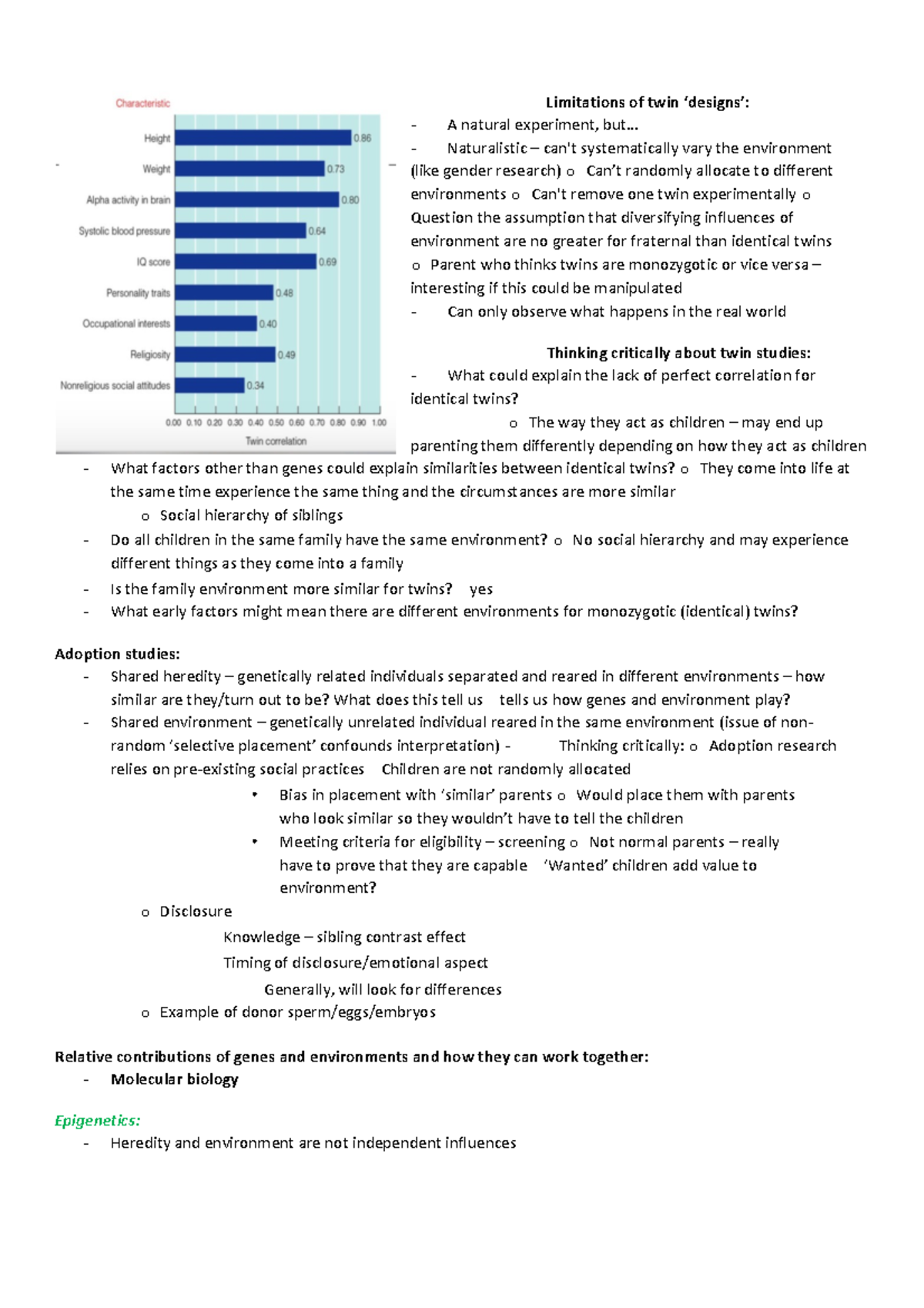Developmental psych notes-3 - Limitations of twin ‘designs’: A natural ...