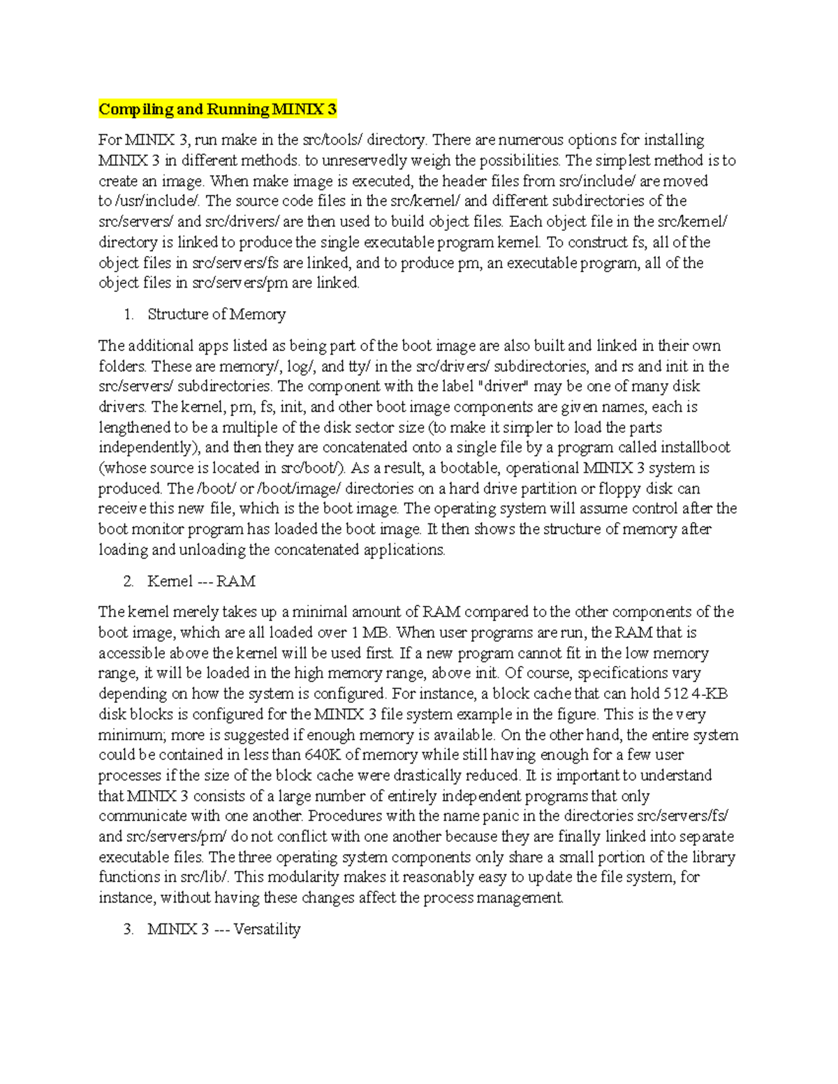 Compiling And Running Minix 3 Compiling And Running Minix 3 For Minix