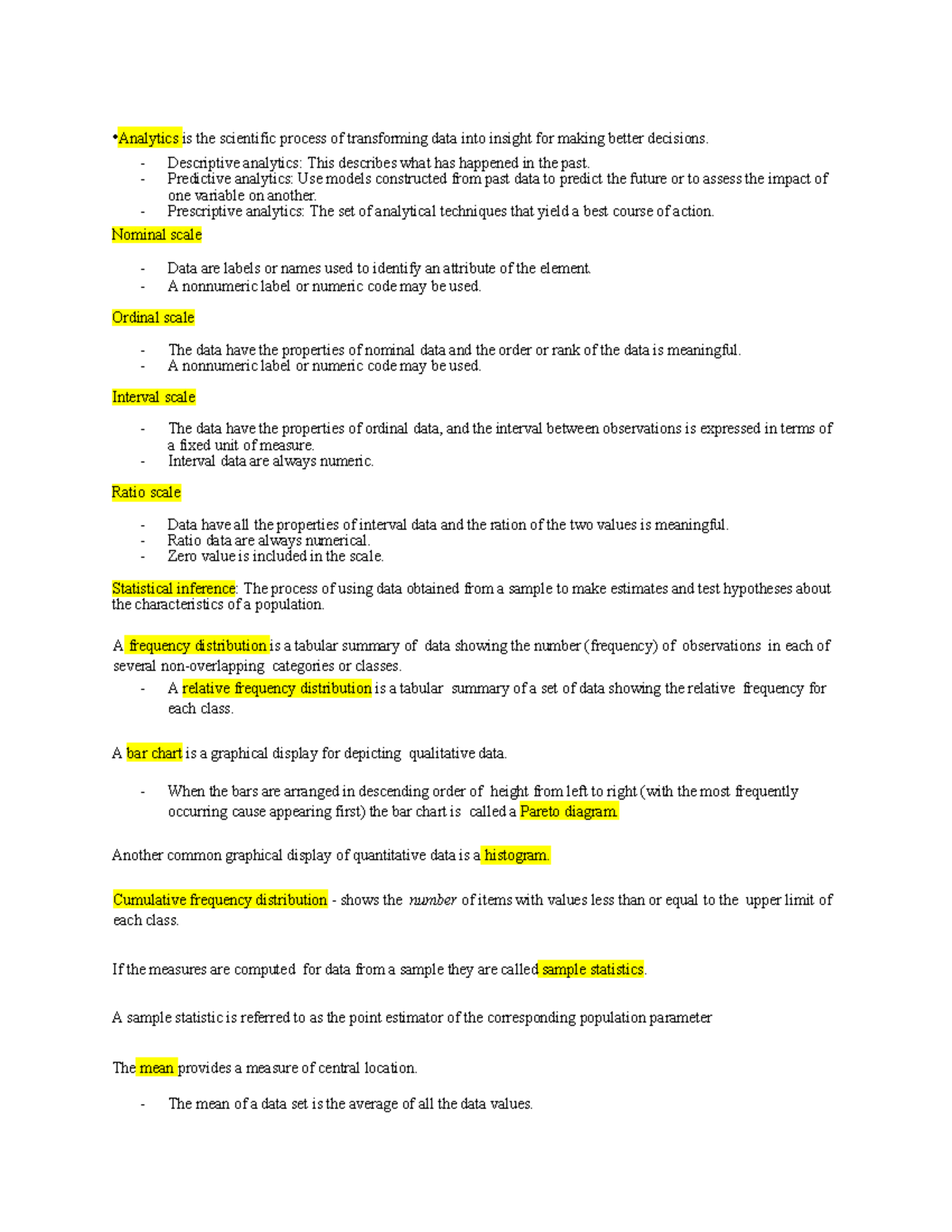 Business analytics Cheat sheet 1 - • Analytics is the scientific ...