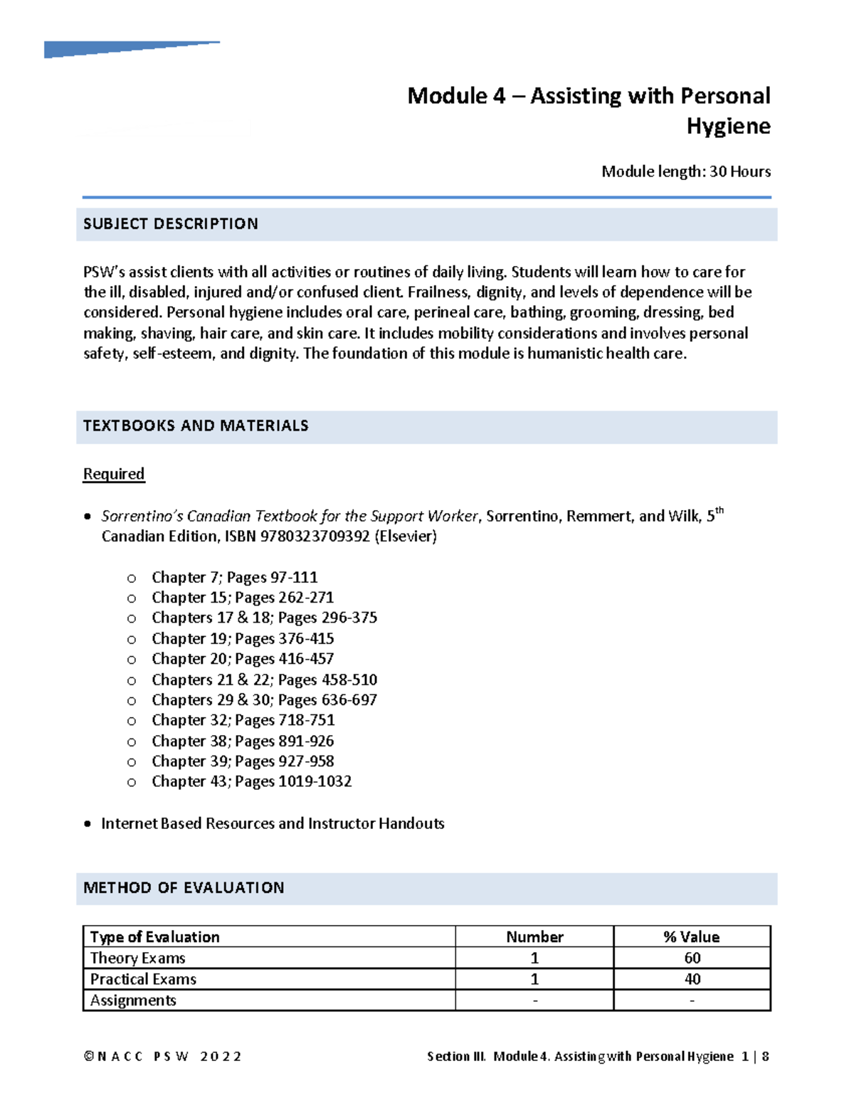 Module 04 - Module 4 – Assisting with Personal Hygiene Module length ...