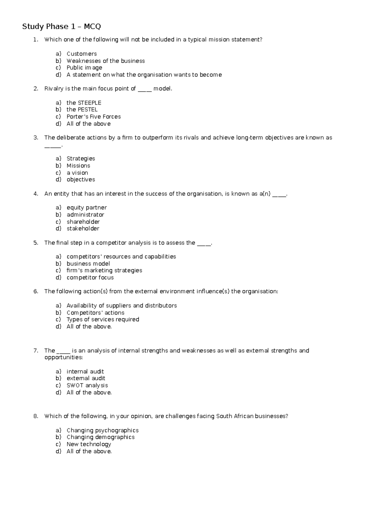 Exam Preparation - Multiple Choice Questions - Study Phase 1 – MCQ 1 ...