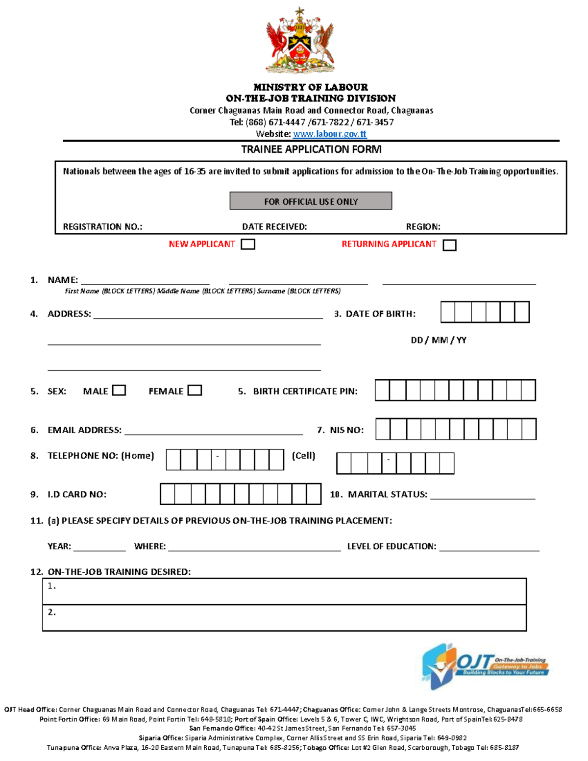 New Trainee Registration Form Final - October 2020 - OJT Head Office ...