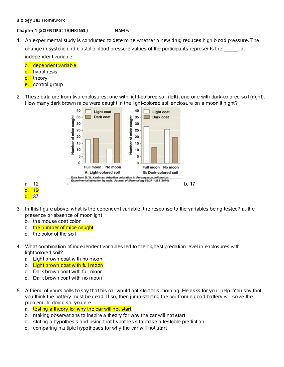 WEEK 1-HW BIO - Lab week 1 - Biology 181 Homework Chapter 1 (SCIENTIFIC ...