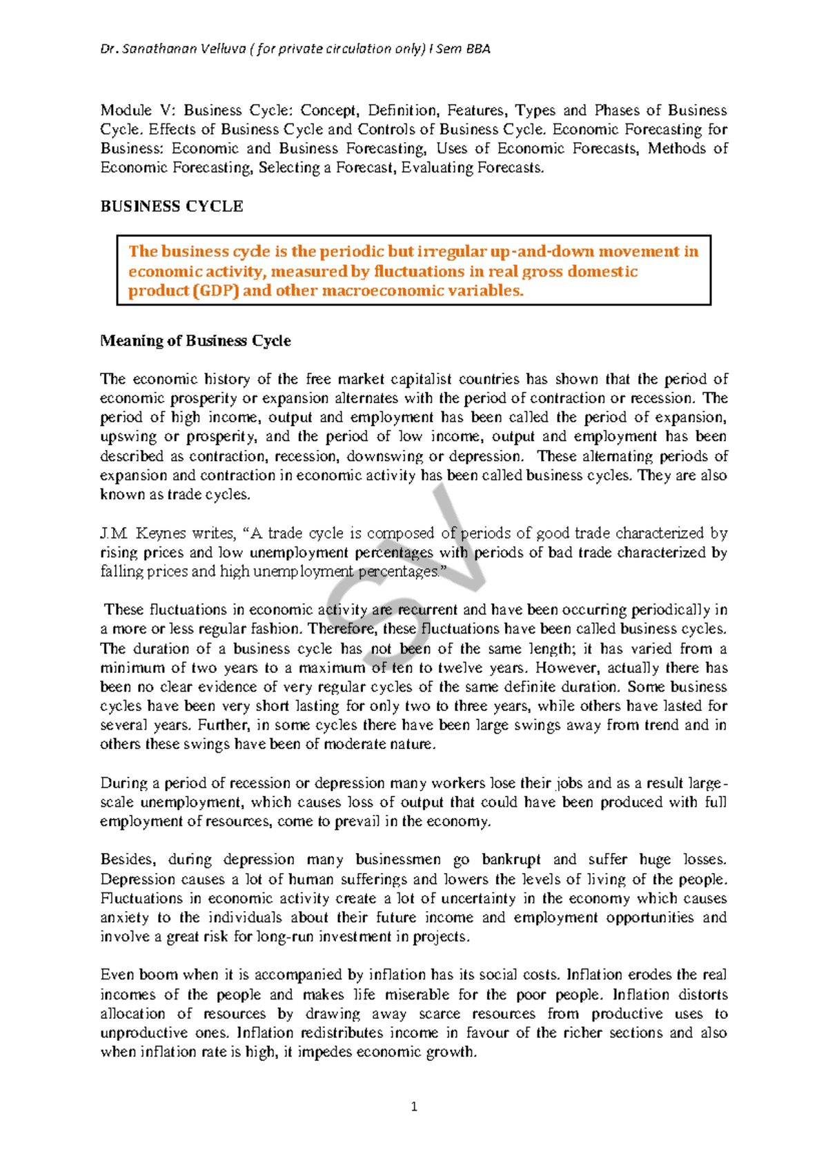 Module V Business cycle - Effects of Business Cycle and Controls of ...