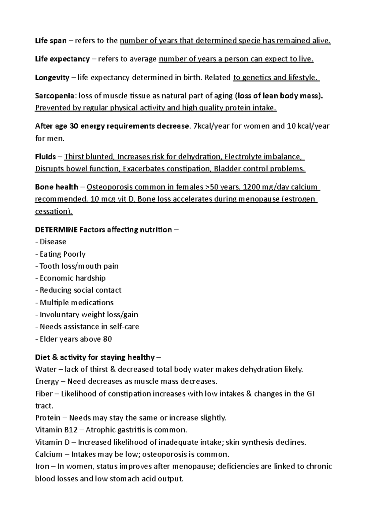 Chap. 14 - Elderly - notes - Life span – refers to the number of years ...