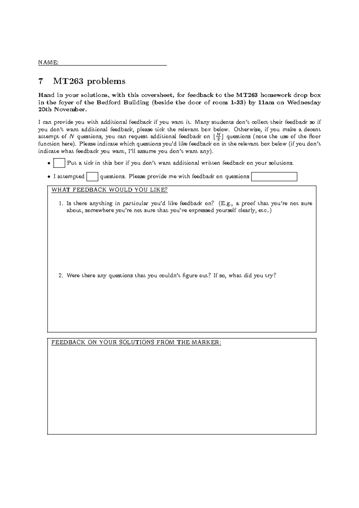 MT2630 Sheet 7 - NAME: 7 MT263 problems Hand in your solutions, with ...