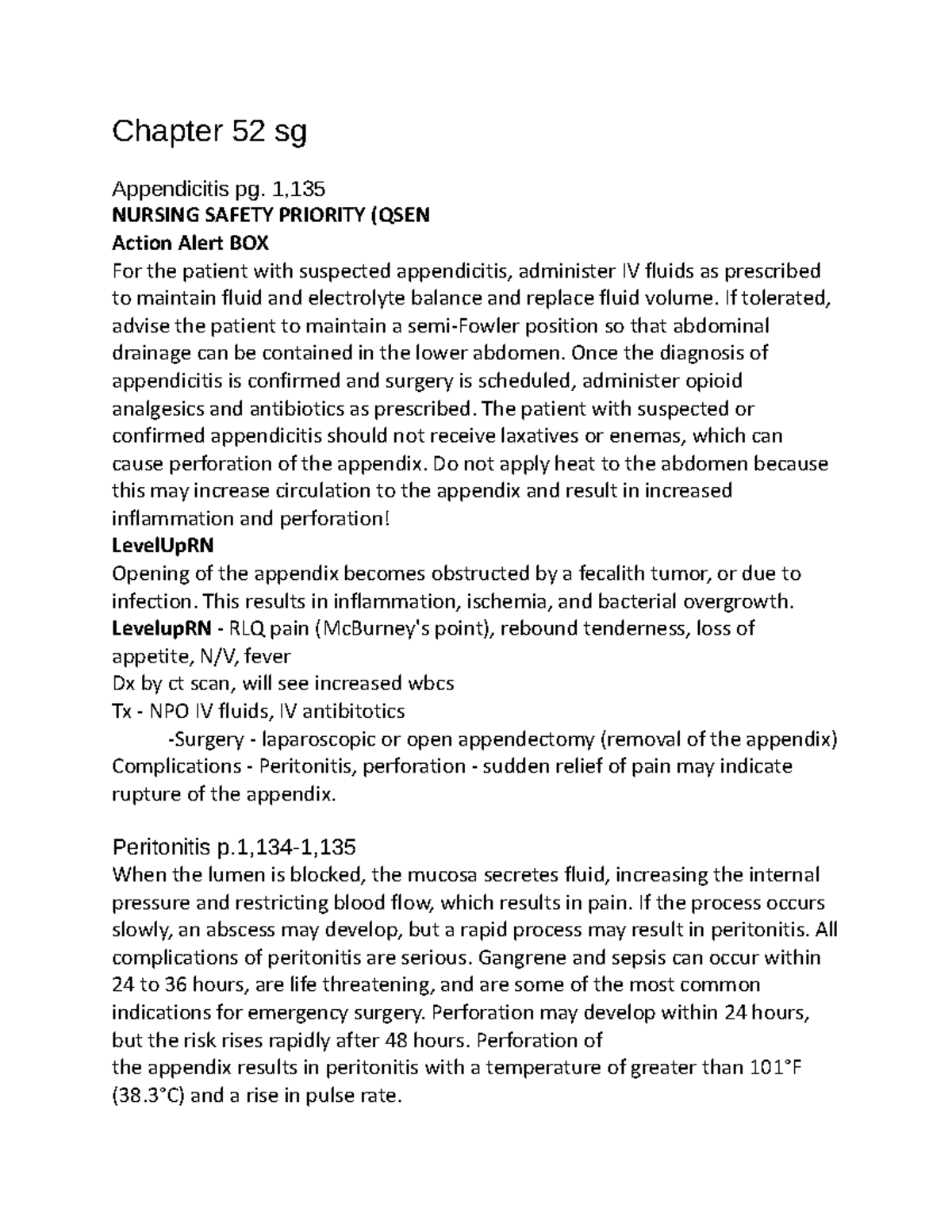 Ch52sg.doc - Google Docs - Chapter 52 sg Appendicitis pg. 1, NURSING SAFETY PRIORITY (QSEN ...