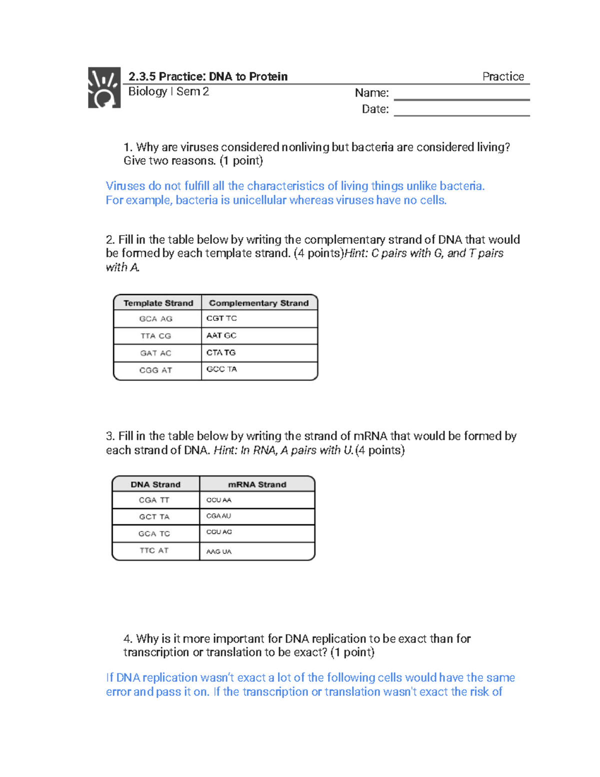 2.3.5 Practice - DNA to Protein (Practice) - 2.3 Practice: DNA to ...
