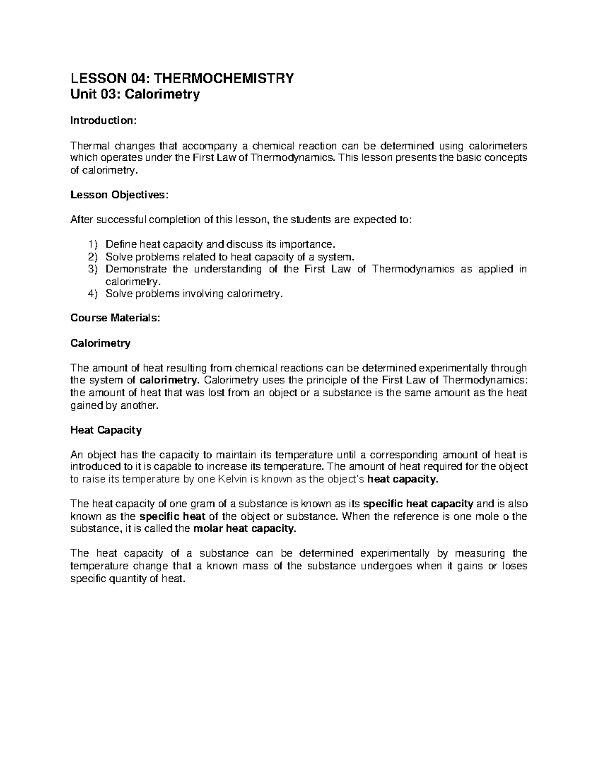 L4 w5 03 Thermochemistry Calorimetry - LESSON 04: THERMOCHEMISTRY Unit ...