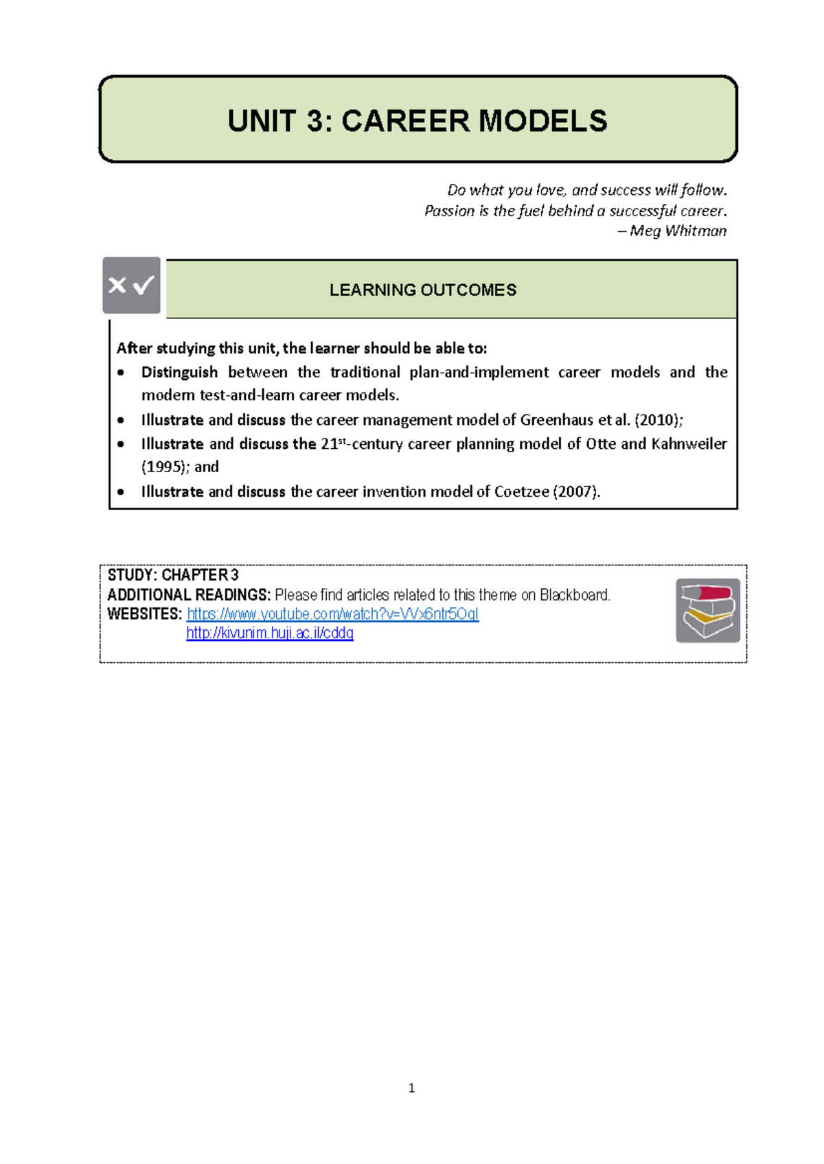 UNIT 3 Career Models SG - ecap - UNIT 3: CAREER MODELS Do what you love ...