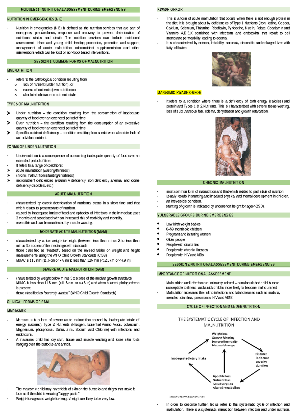 Module 1 - notes - MODULE 11: NUTRITIONAL ASSESSMENT DURING EMERGENCIES ...