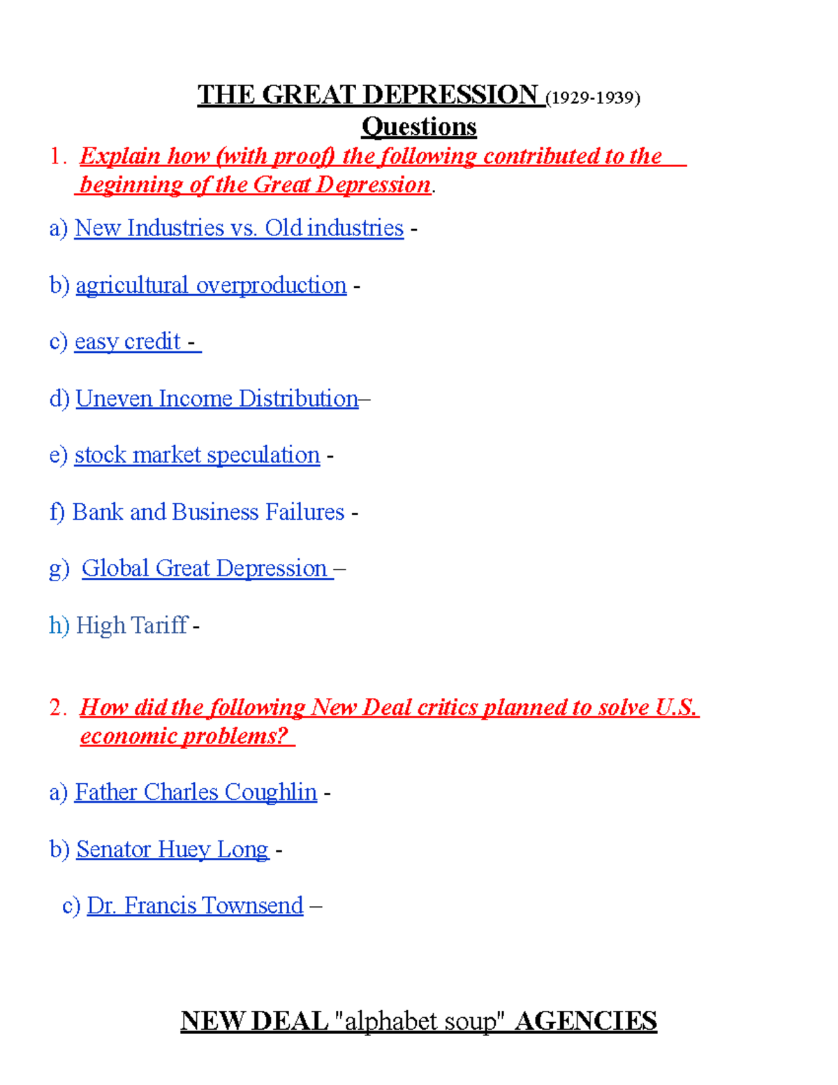 A11 Decades Chart - THE GREAT DEPRESSION (1929-1939) Questions 1 ...