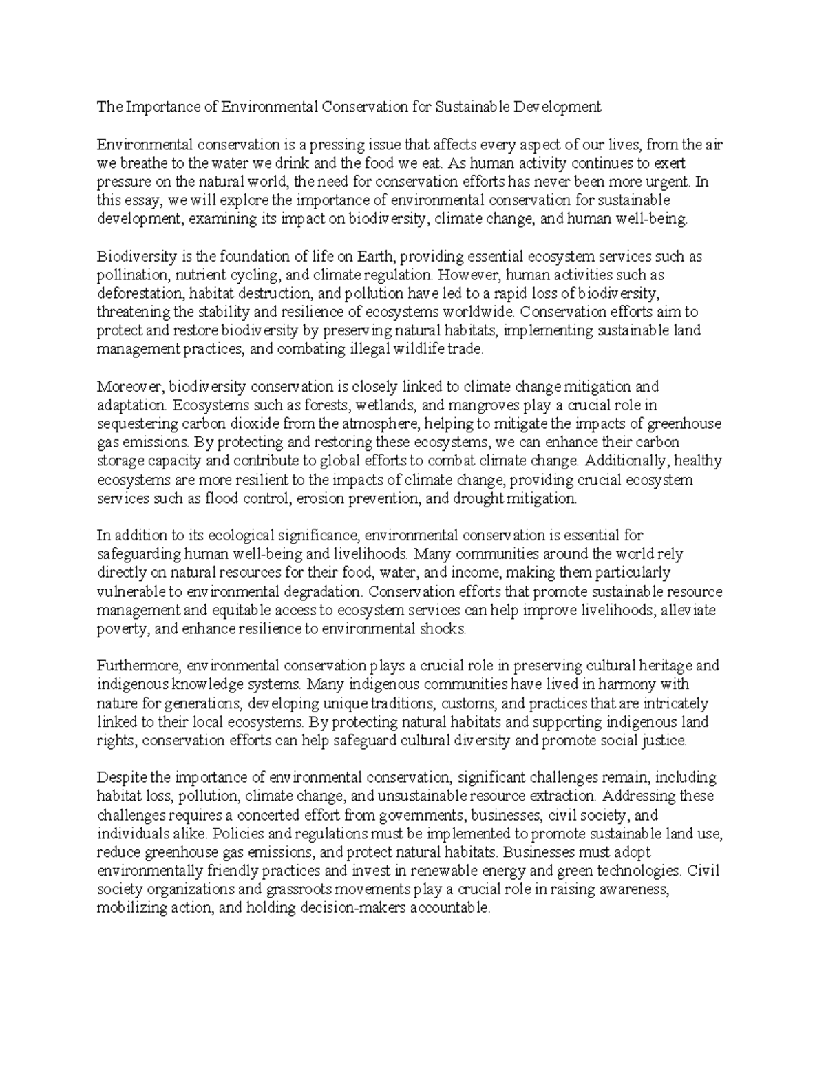 The Importance of Environmental Conservation for Sustainable ...