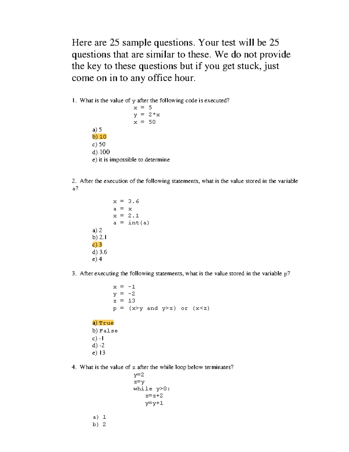 Sample questions - Your test will be 25 questions that are similar to ...