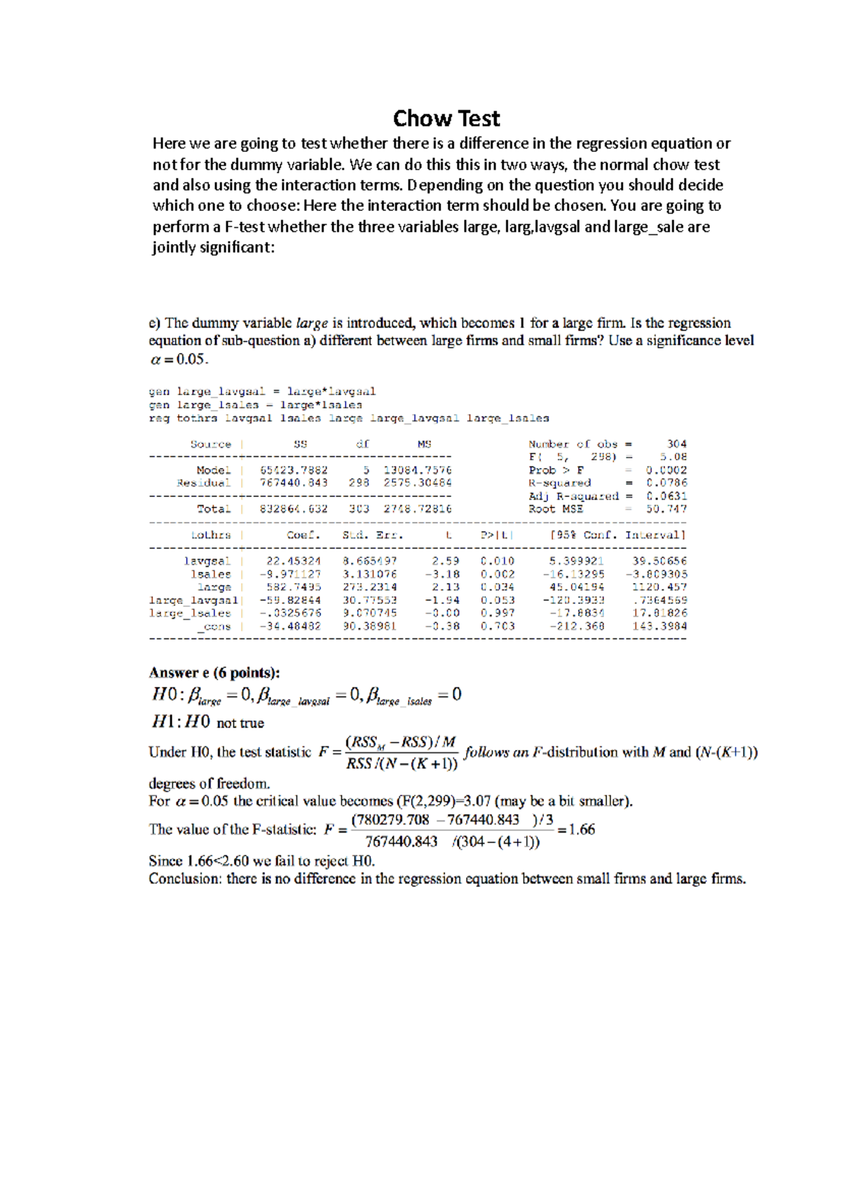Econometrics Tests summary - Chow Test Here we are going to test ...