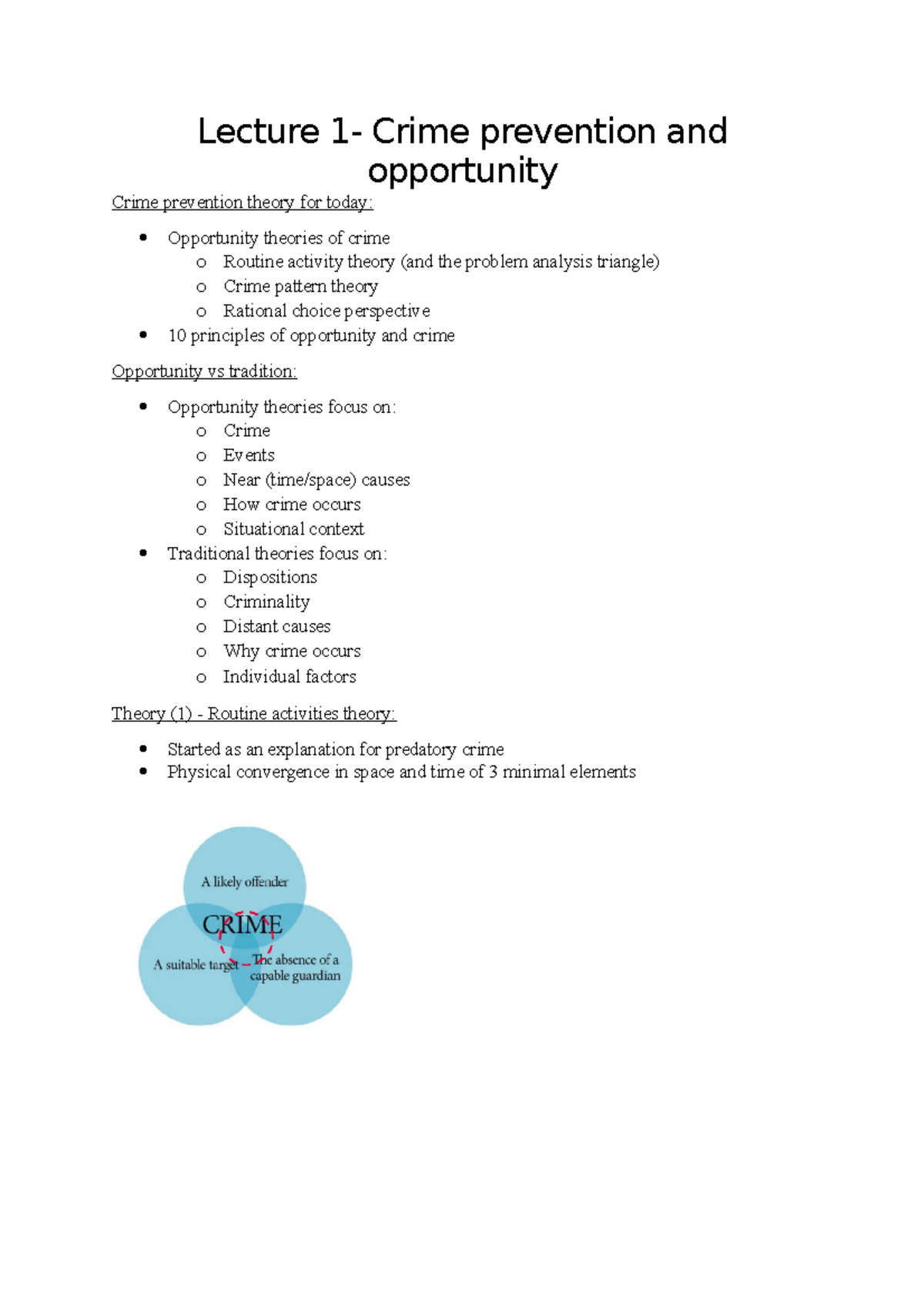 Lecture 1 notes CRM201 - Lecture 1- Crime prevention and opportunity ...