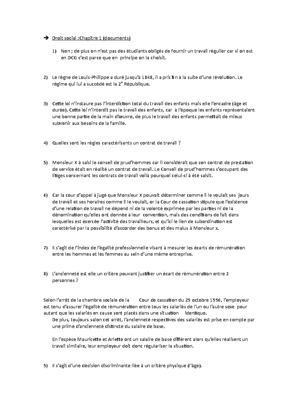 Droit social chapitre 1 - Droit social :Chapitre 1 (documents) Non ; de ...