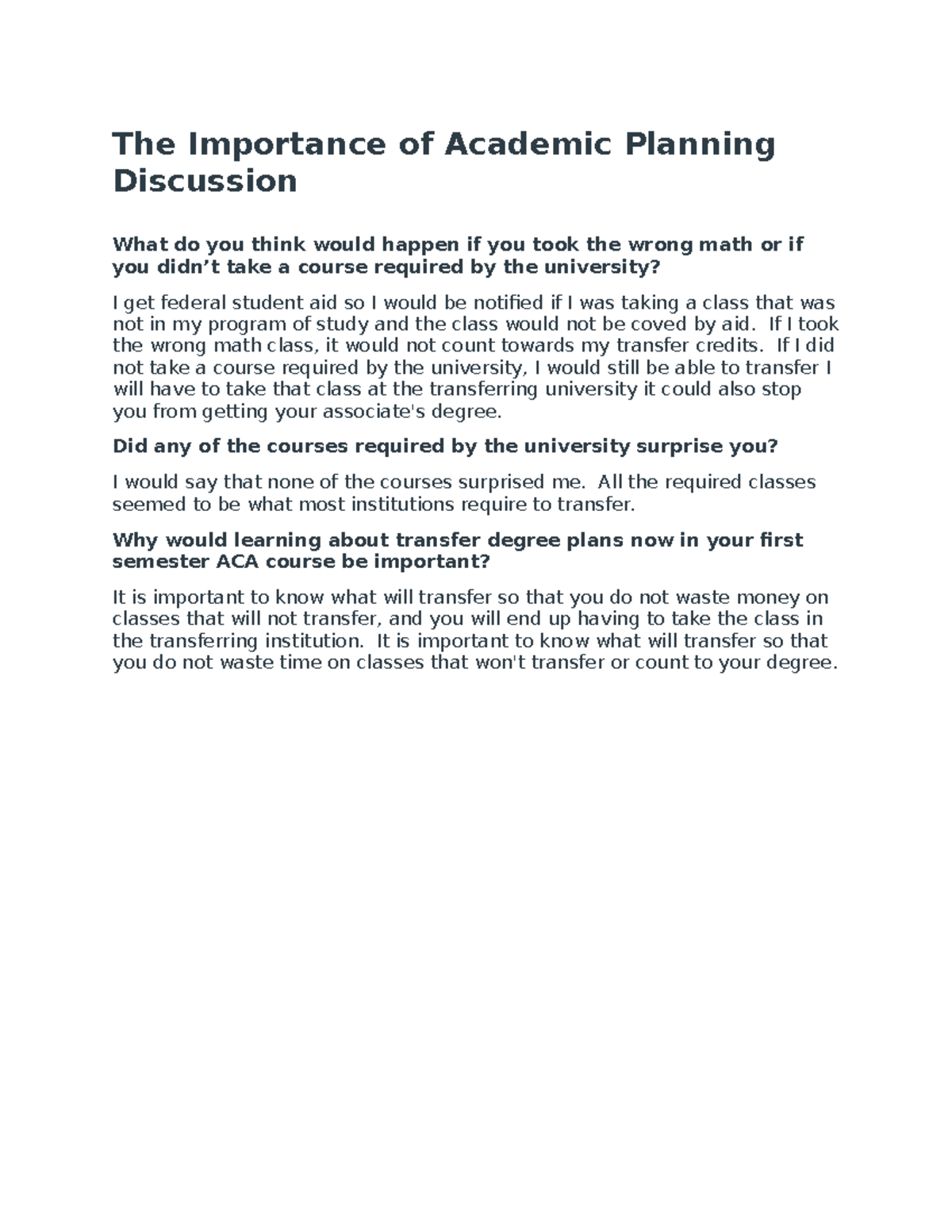 ACA 122 The Importance of Academic Planning Discussion essay 10 - The ...