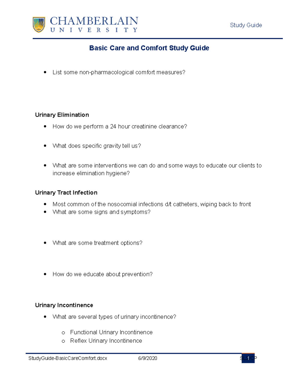 Study Guide-Basic Care and Comfort - Basic Care and Comfort Study Guide ...