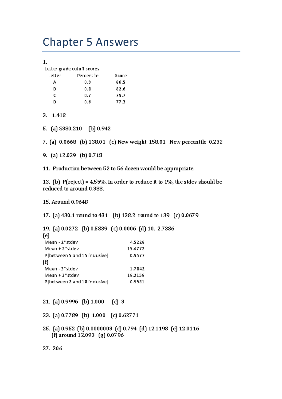 Chapter 5 Selected Answers (e5) - Chapter 5 Answers Letter grade cutoff ...