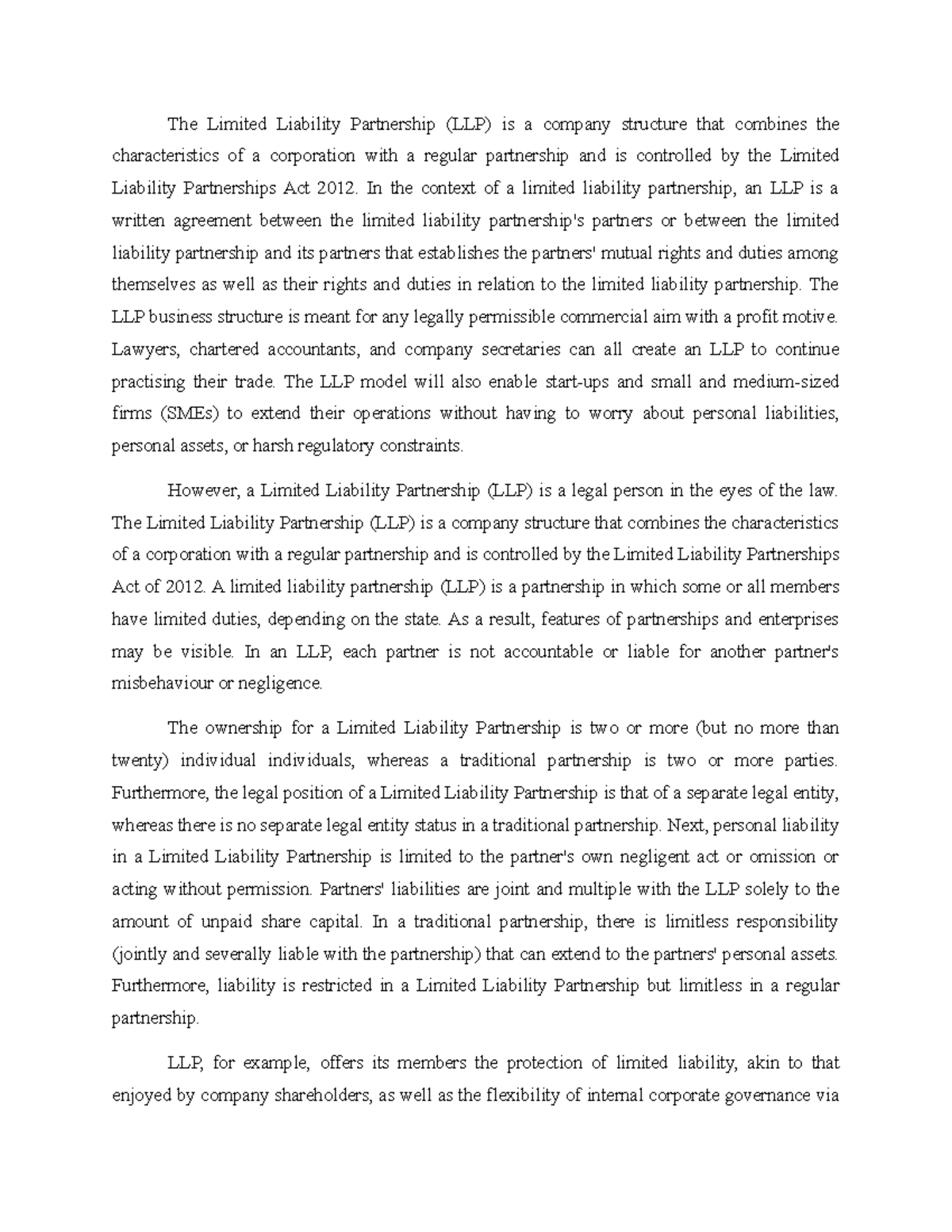 Limited Liability Partnership - In the context of a limited liability ...