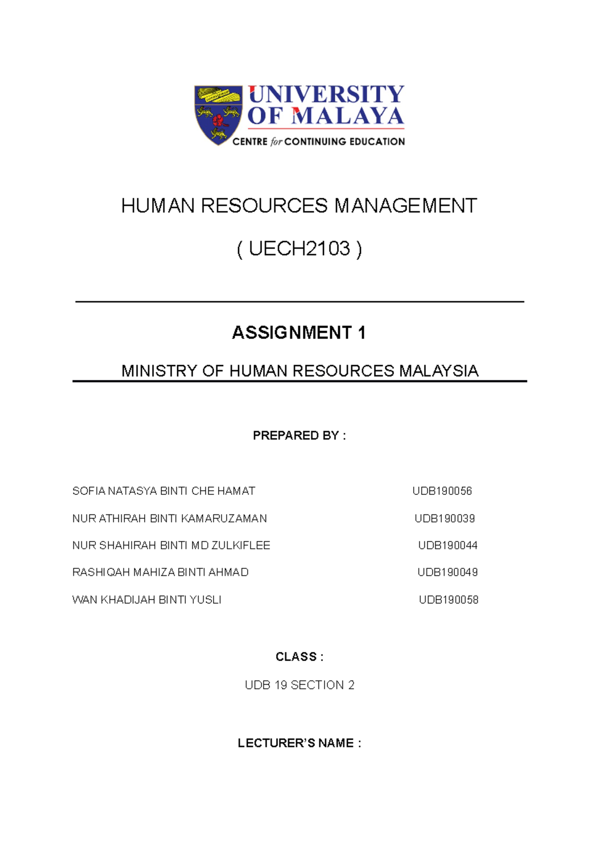 Human Resources Management Group Assignment - HUMAN RESOURCES ...