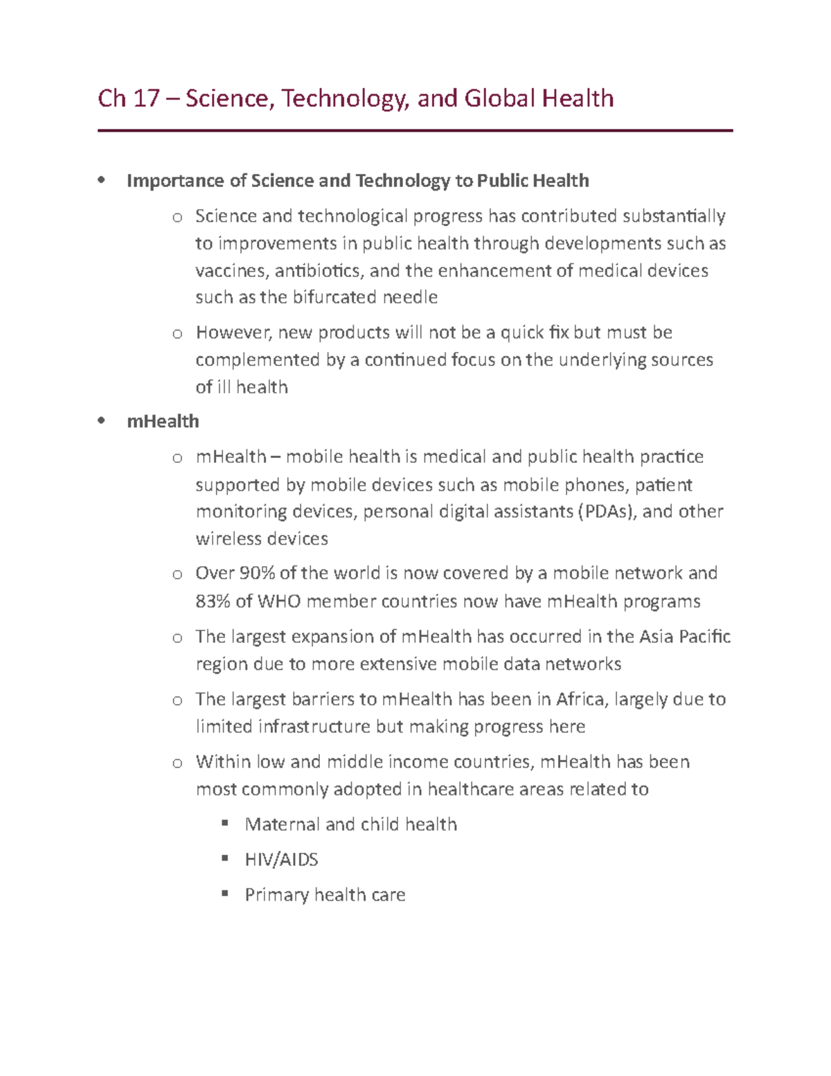 Ch 17- science and technology in global health - Ch 17 – Science ...