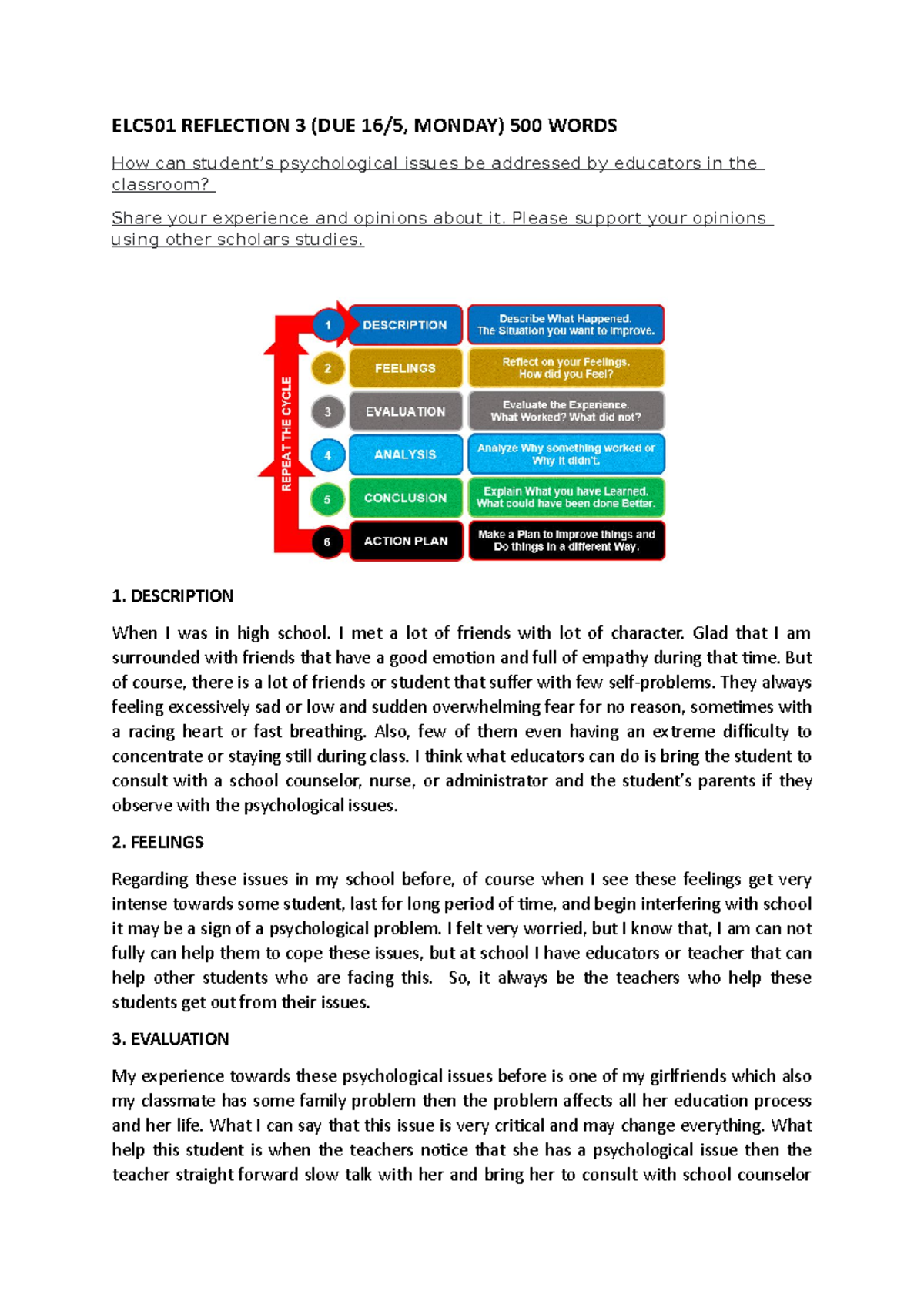 Reflection Writing 3 - Psychological Issues - ELC501 REFLECTION 3 (DUE ...