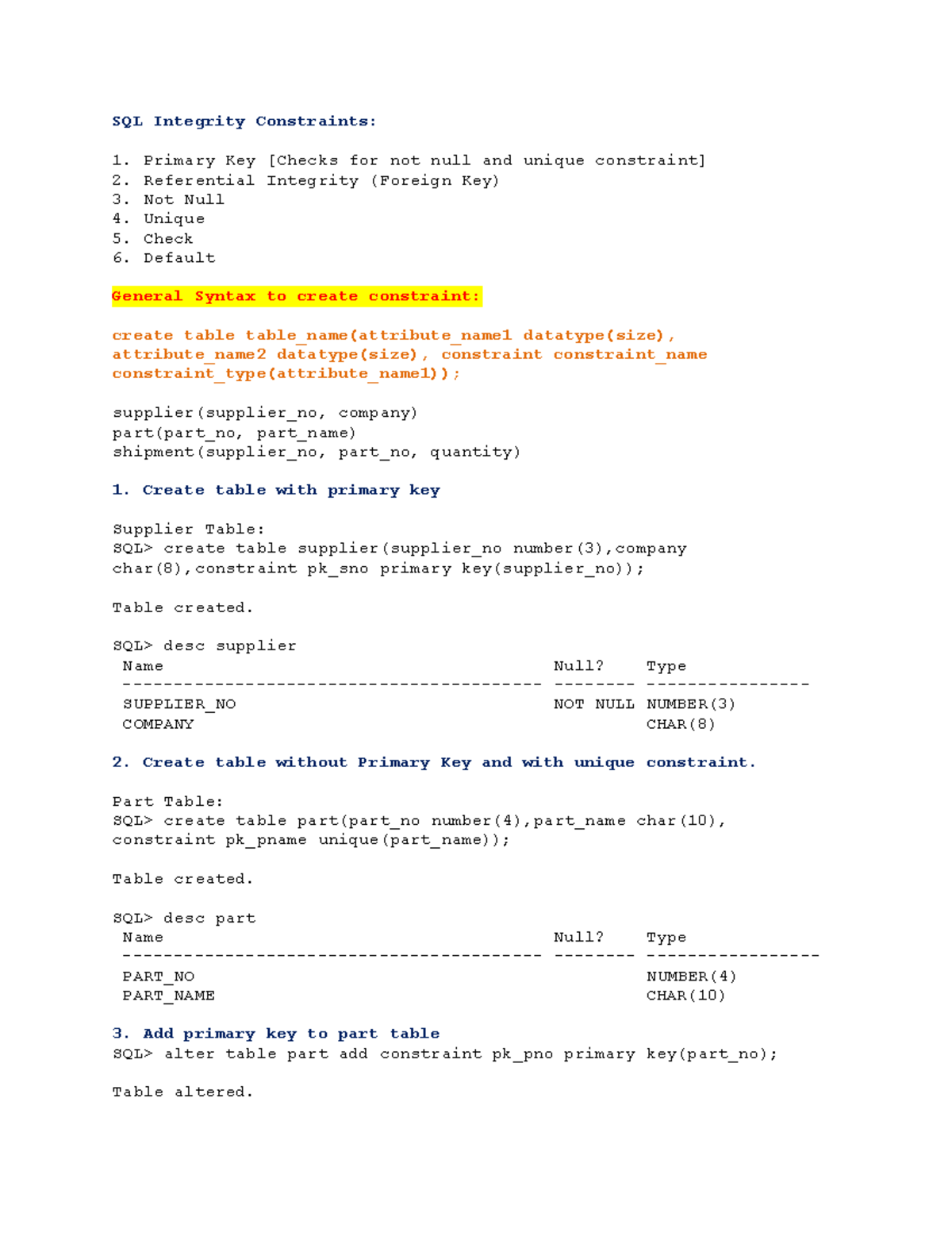 SQL Integrity Constraints - SQL Integrity Constraints: Primary Key ...
