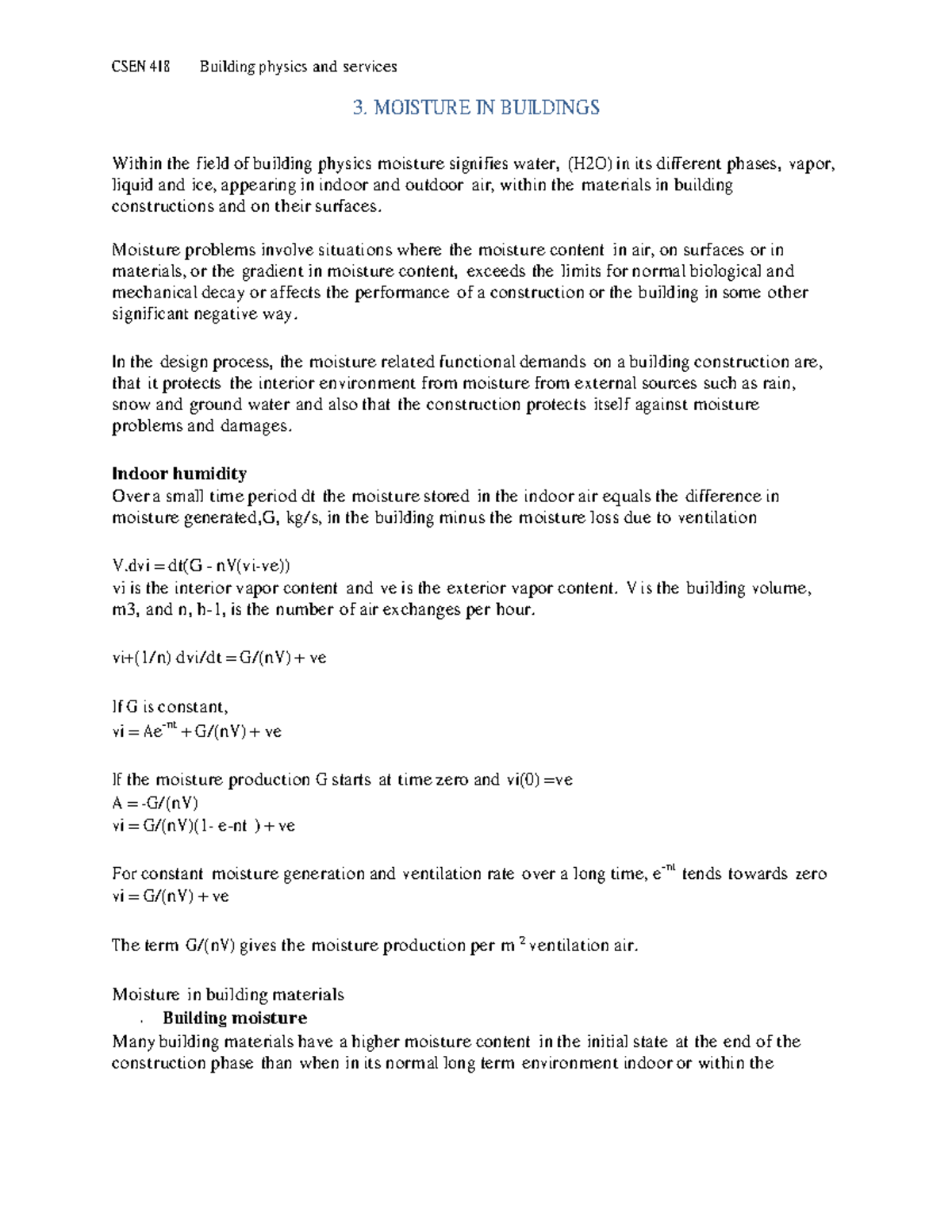 Moisture in buildings - 3. MOISTURE IN BUILDINGS Within the field of ...