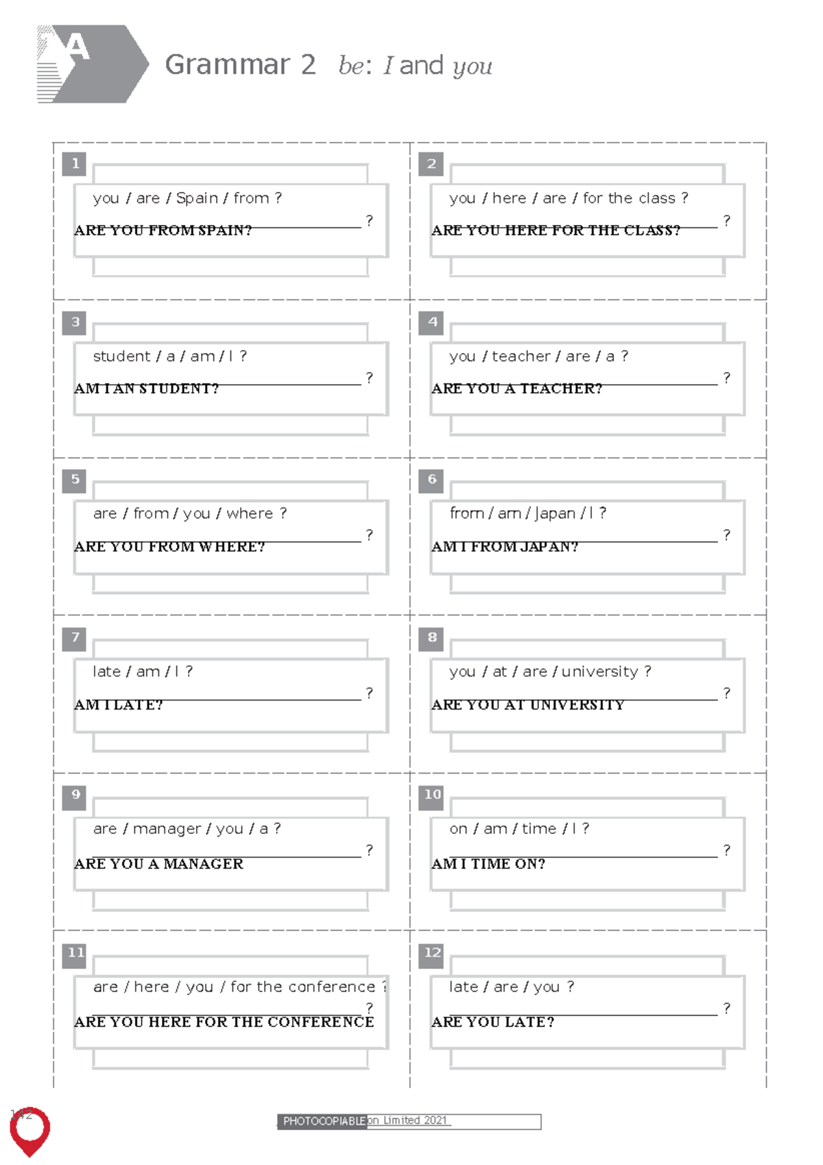 Grammar 2 BE AND YOU - 1A 142 Grammar 2 be: I and you 1 you / are ...