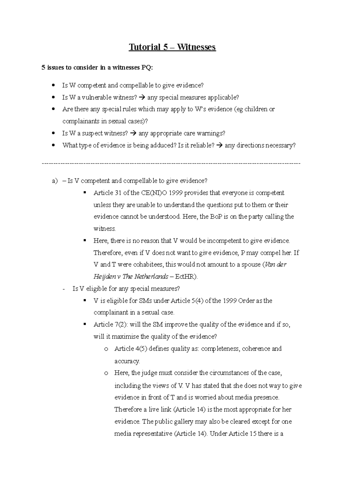 Tutorial - witnesses - Tutorial 5 – Witnesses 5 issues to consider in a ...