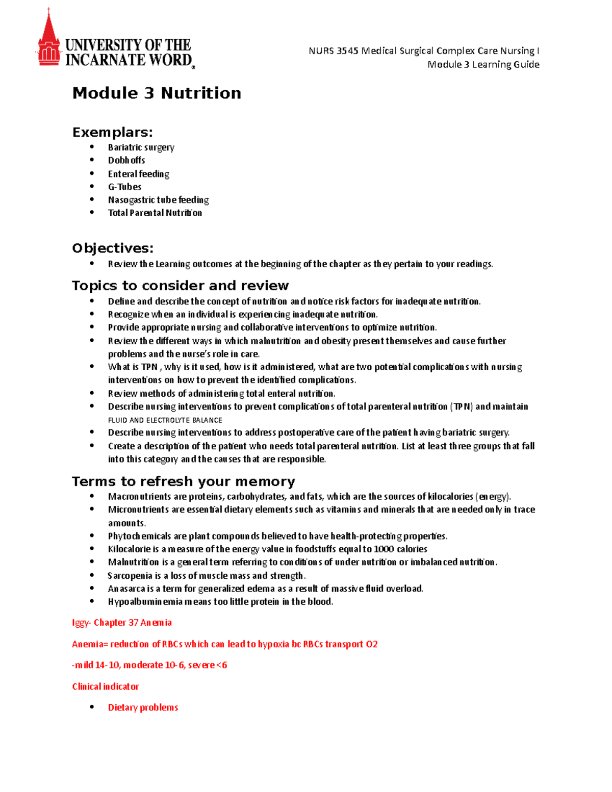 Module 3 Learning Guide - Module 3 Learning Guide Module 3 Nutrition ...