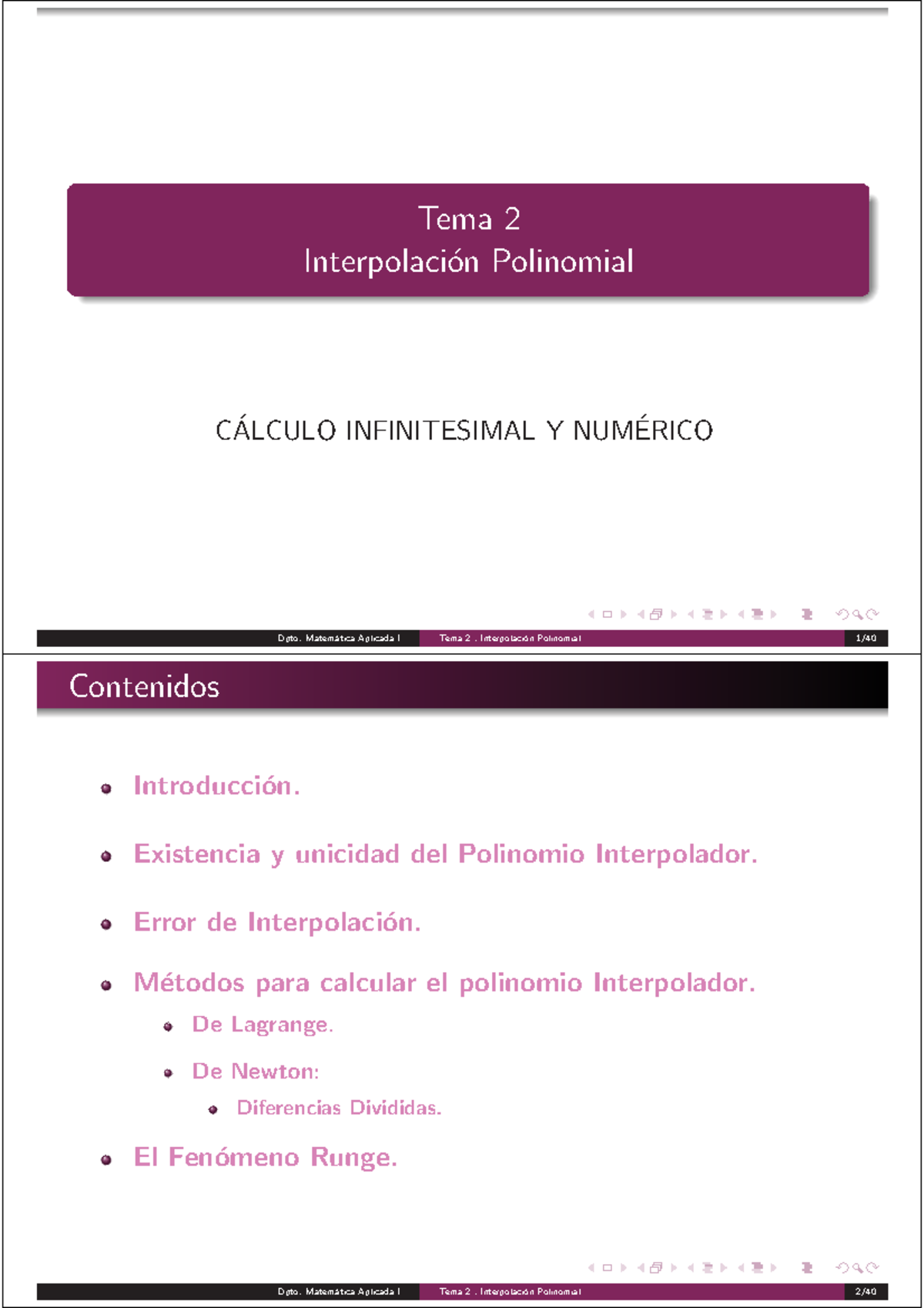 Tema 2 - Apuntes de calculo - Tema 2 Interpolaci ́on Polinomial CALCULO ...