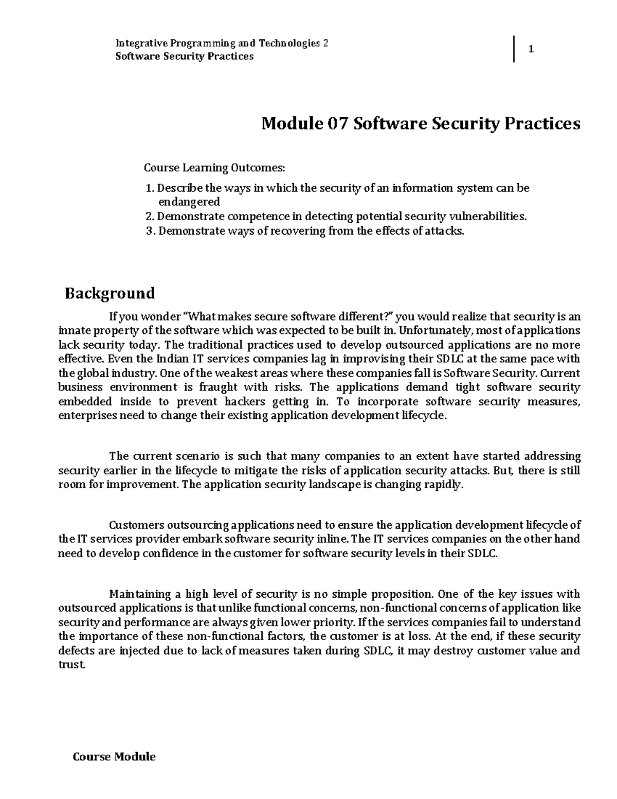 W8 Software Security Practices - Software Security Practices 1 Module ...