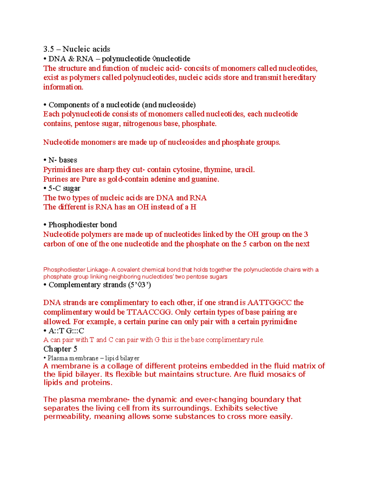 Bio Exam 2 - Bio Exam 2 Study Guide - 3 – Nucleic acids DNA & RNA ...