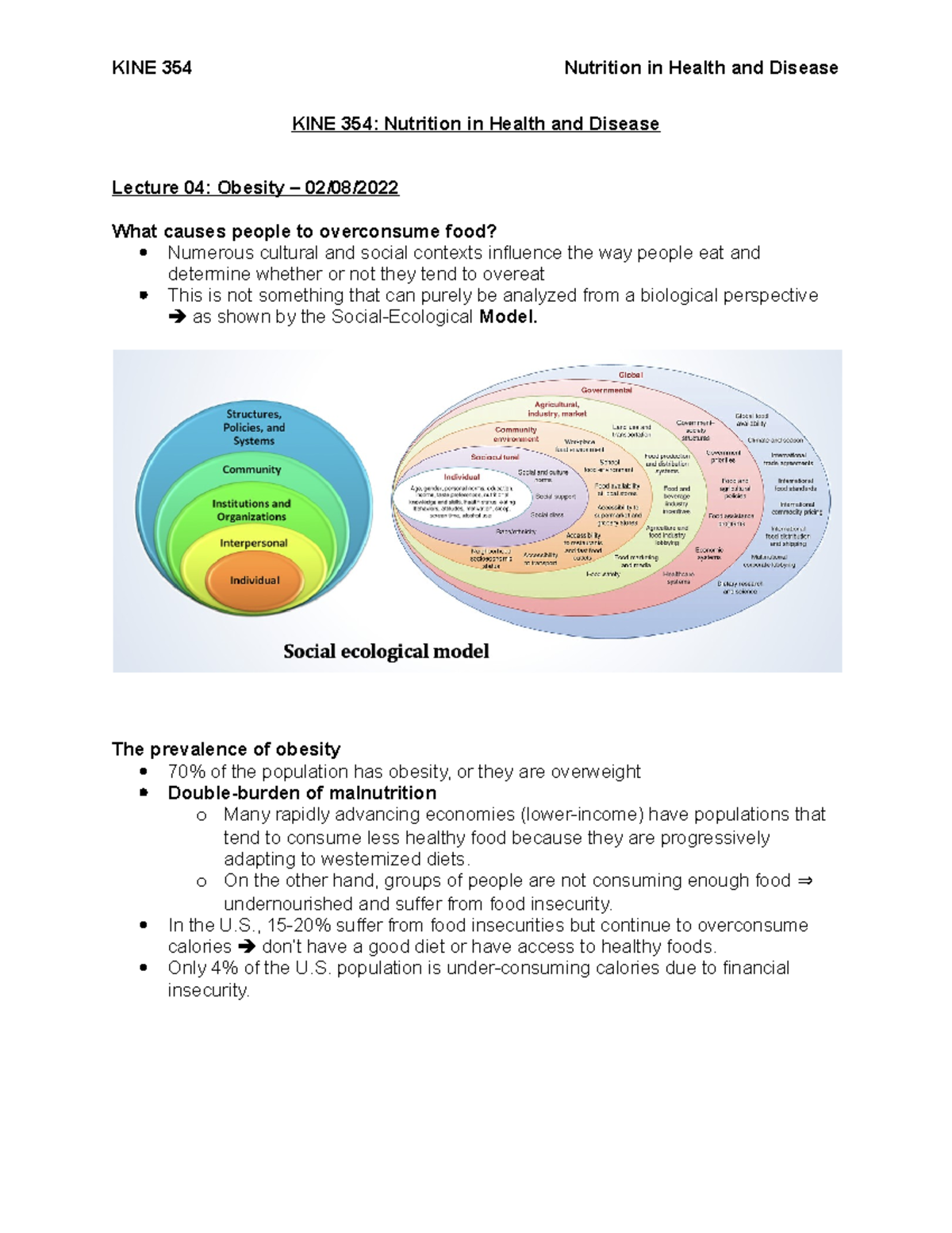 Lecture 04 Obesity Notes - KINE 354: Nutrition in Health and Disease ...