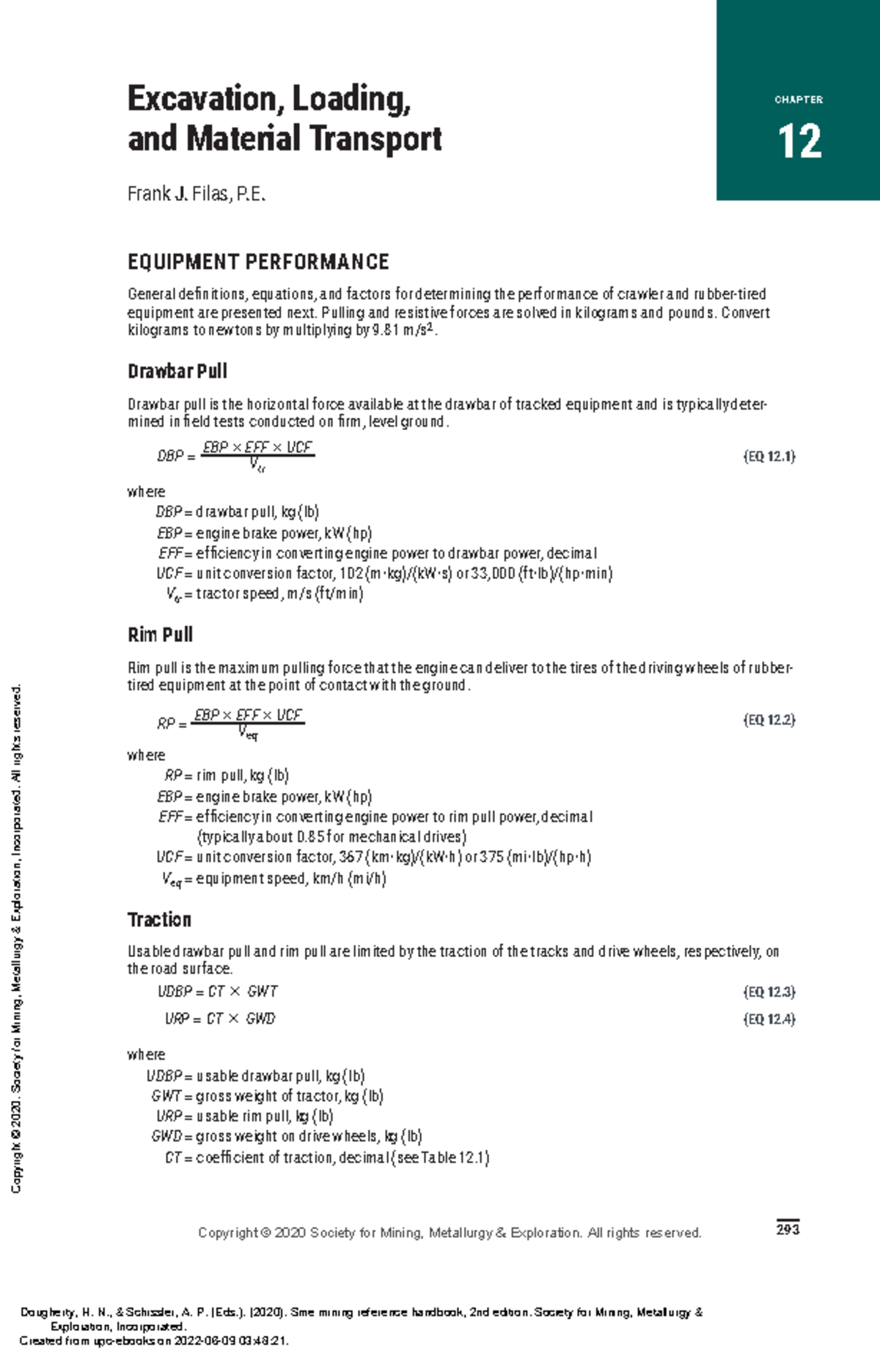 SME Mining Reference Handbook, 2nd Edition Carguio Acarreo (Pg 310-315 ...